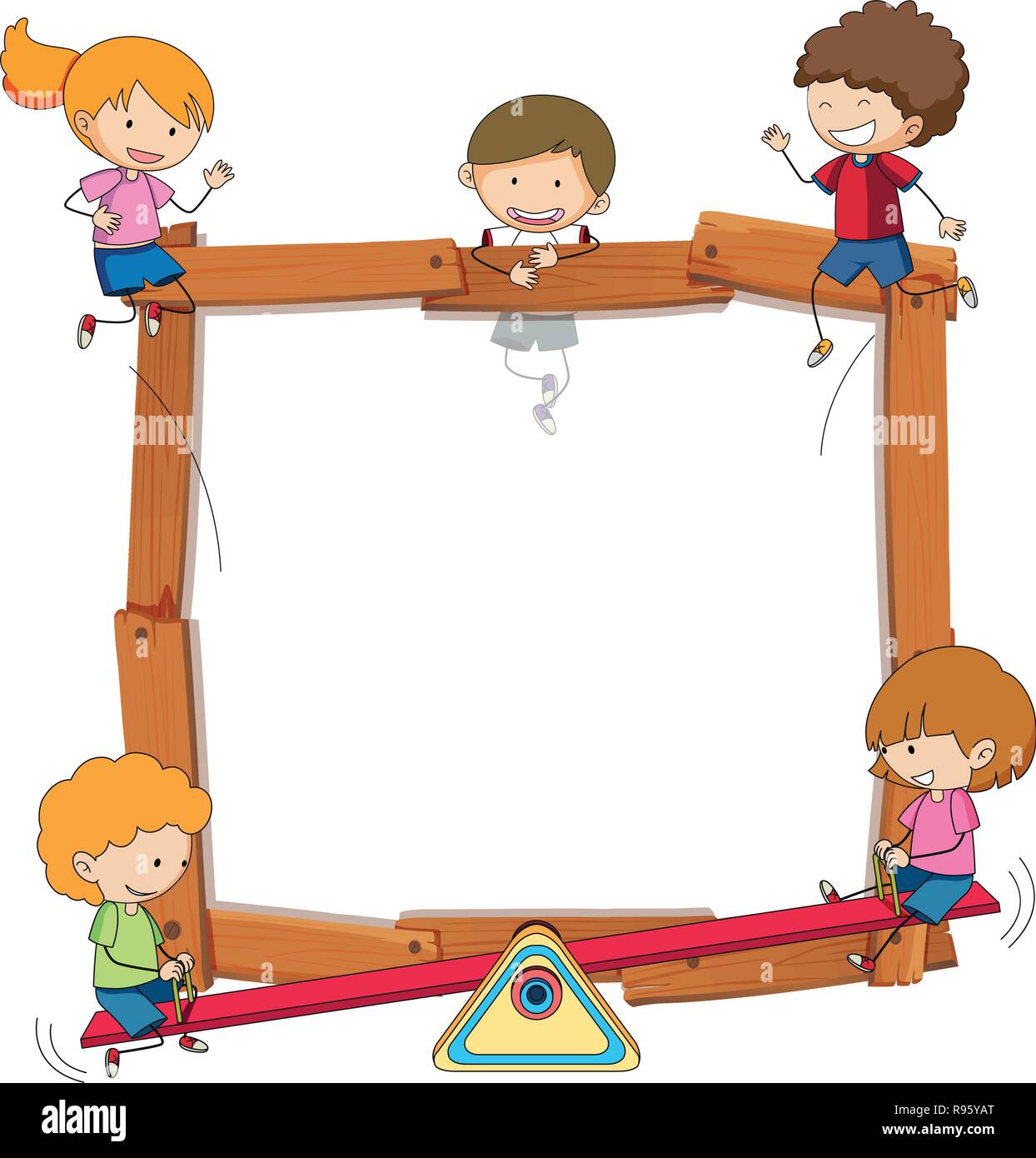 Doodle kids on wooden frame illustration Stock Vector Image & Art - Alamy