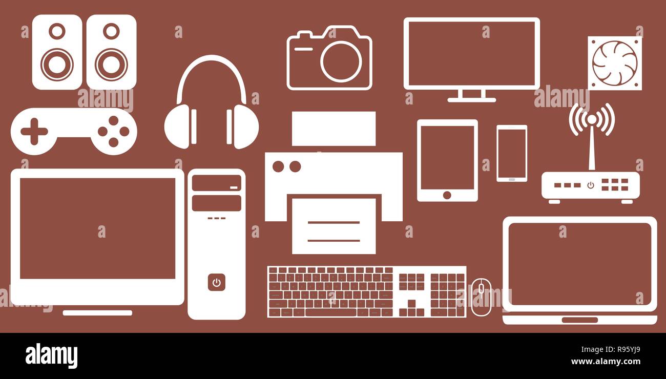 Gadgets and devices icons on brown background Stock Vector Image & Art ...