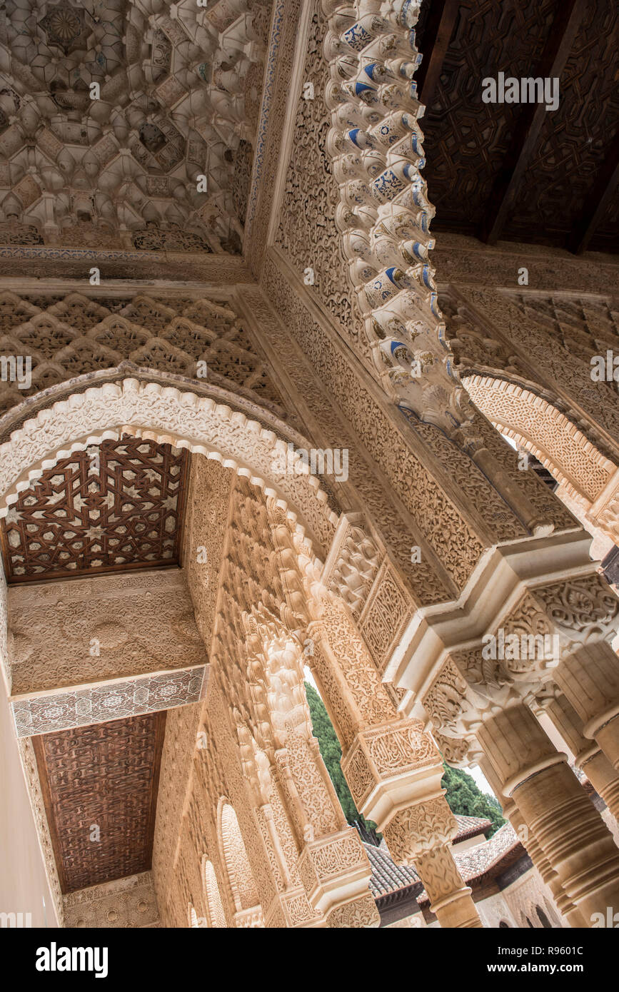 Beautiful architecture of the famous Alcazar of Seville Royal Palace. It is one of the most ...