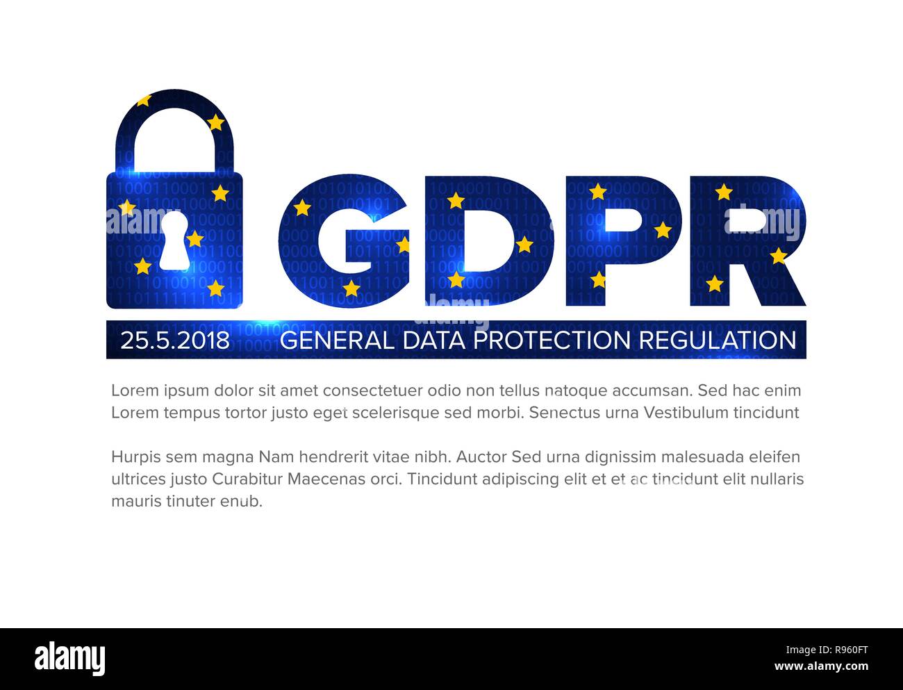 European GDPR concept flyer template illustration - blue white version ...