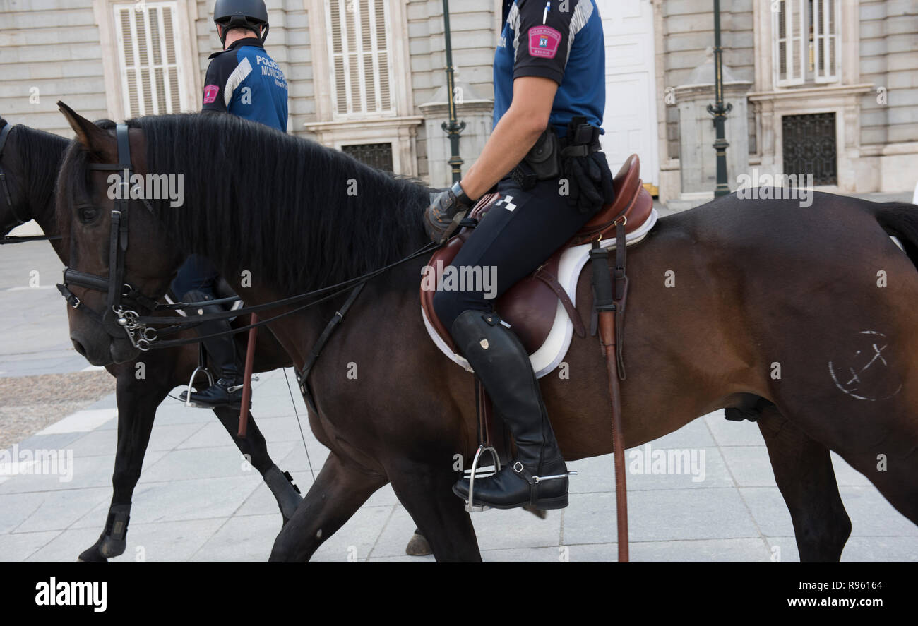 Horse Mounted Policemen guarding the streets of the city. The policemen ...
