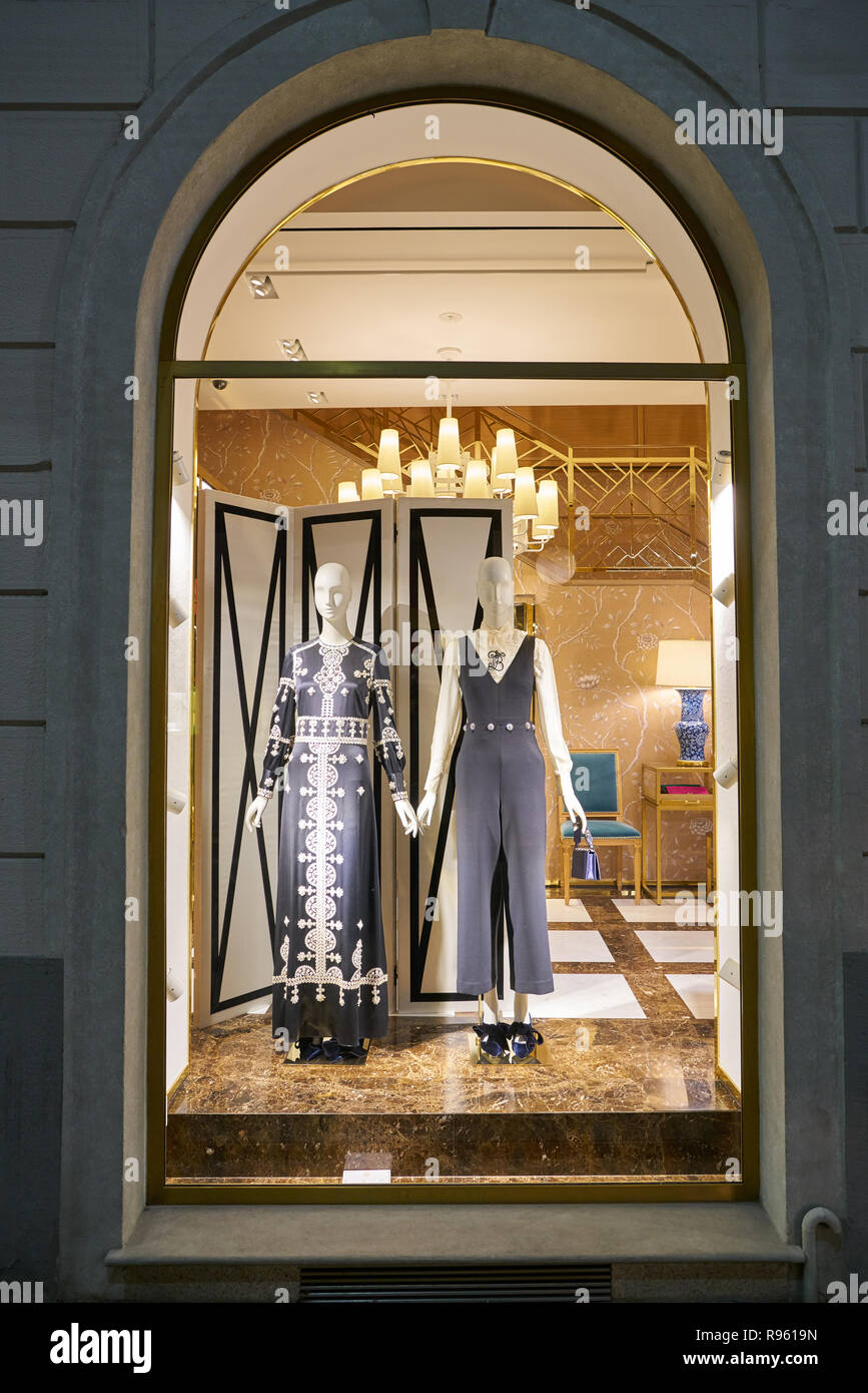 MILAN, ITALY - CIRCA NOVEMBER, 2017: display window at Tory Burch store ...