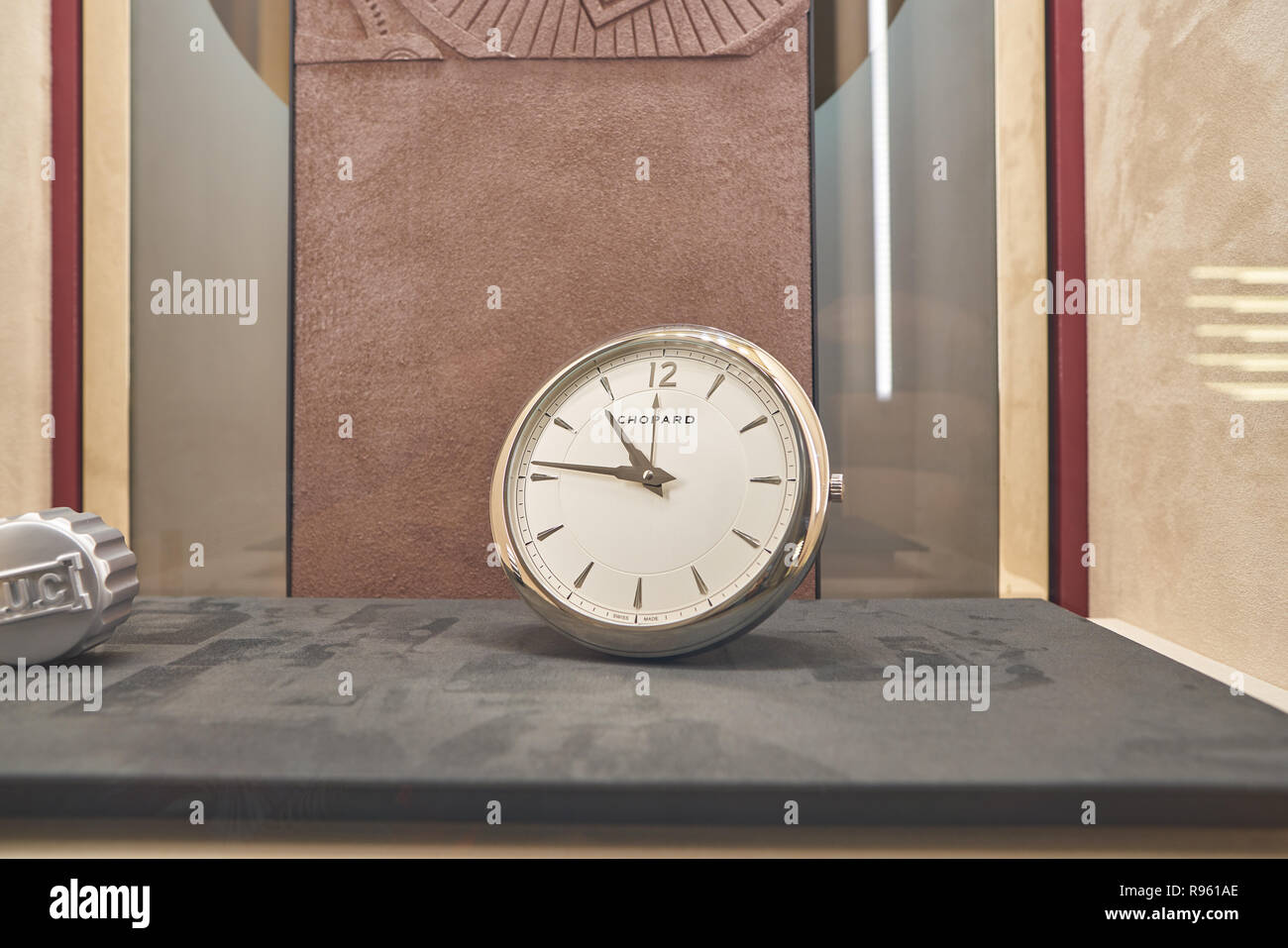 MILAN, ITALY - CIRCA NOVEMBER, 2017: clock on display at Chopard store ...