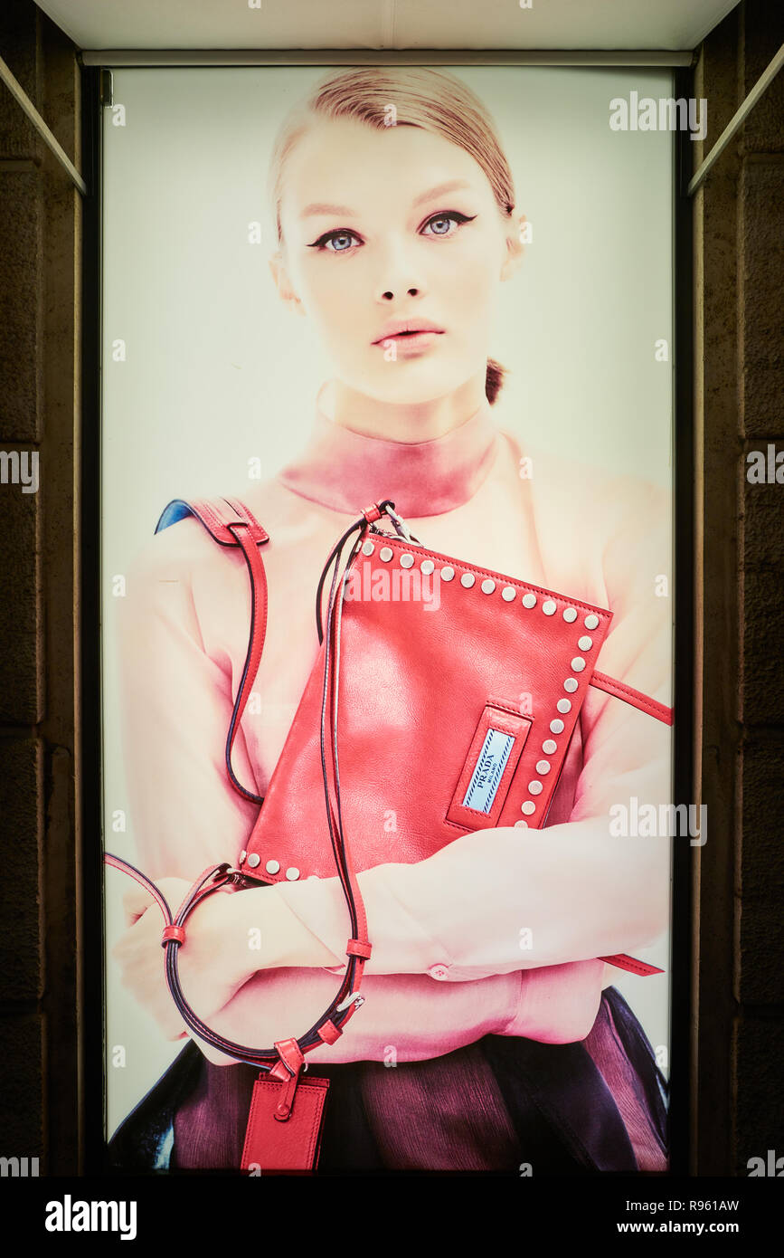 MILAN, ITALY - CIRCA NOVEMBER, 2017: close up shot of Prada ...