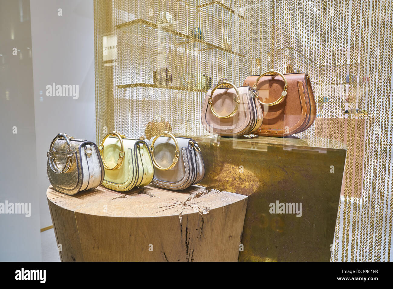 MILAN, ITALY - CIRCA NOVEMBER, 2017: bags on display at a Chloe shop in ...
