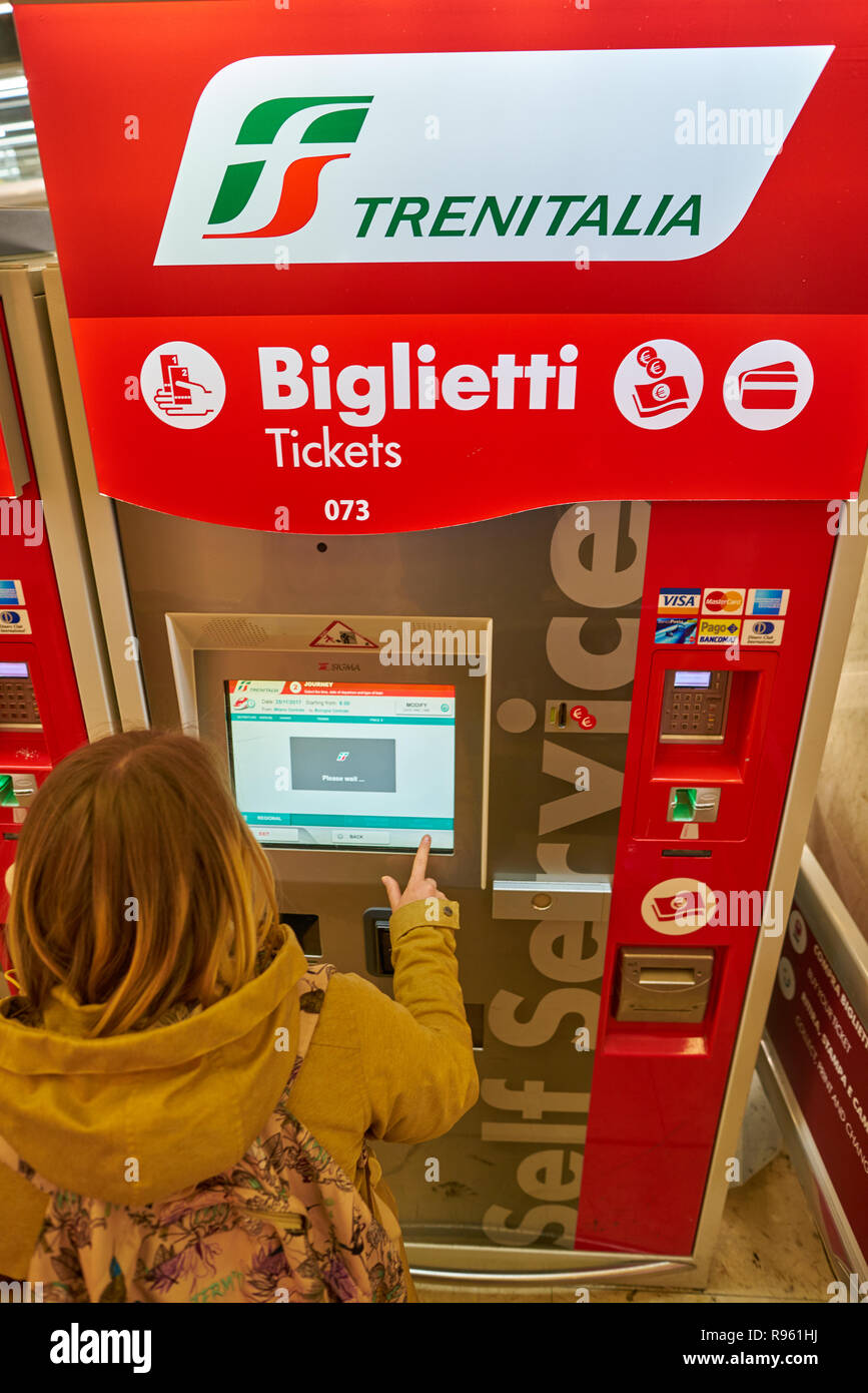 MILAN, ITALY - CIRCA NOVEMBER, 2017: ticket kiosks at Milano Centrale ...