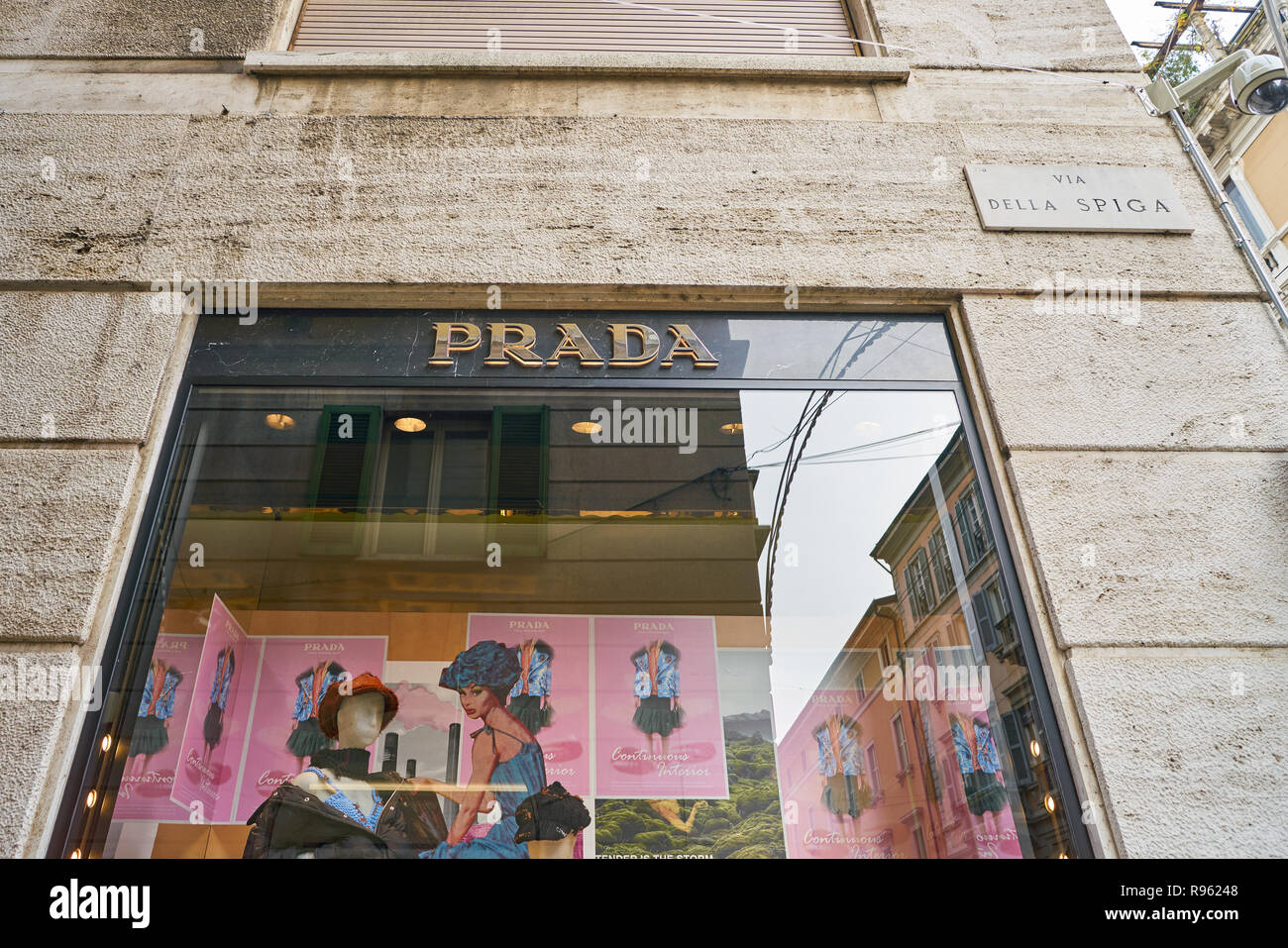 MILAN, ITALY - CIRCA NOVEMBER, 2017: display window at Prada store in ...