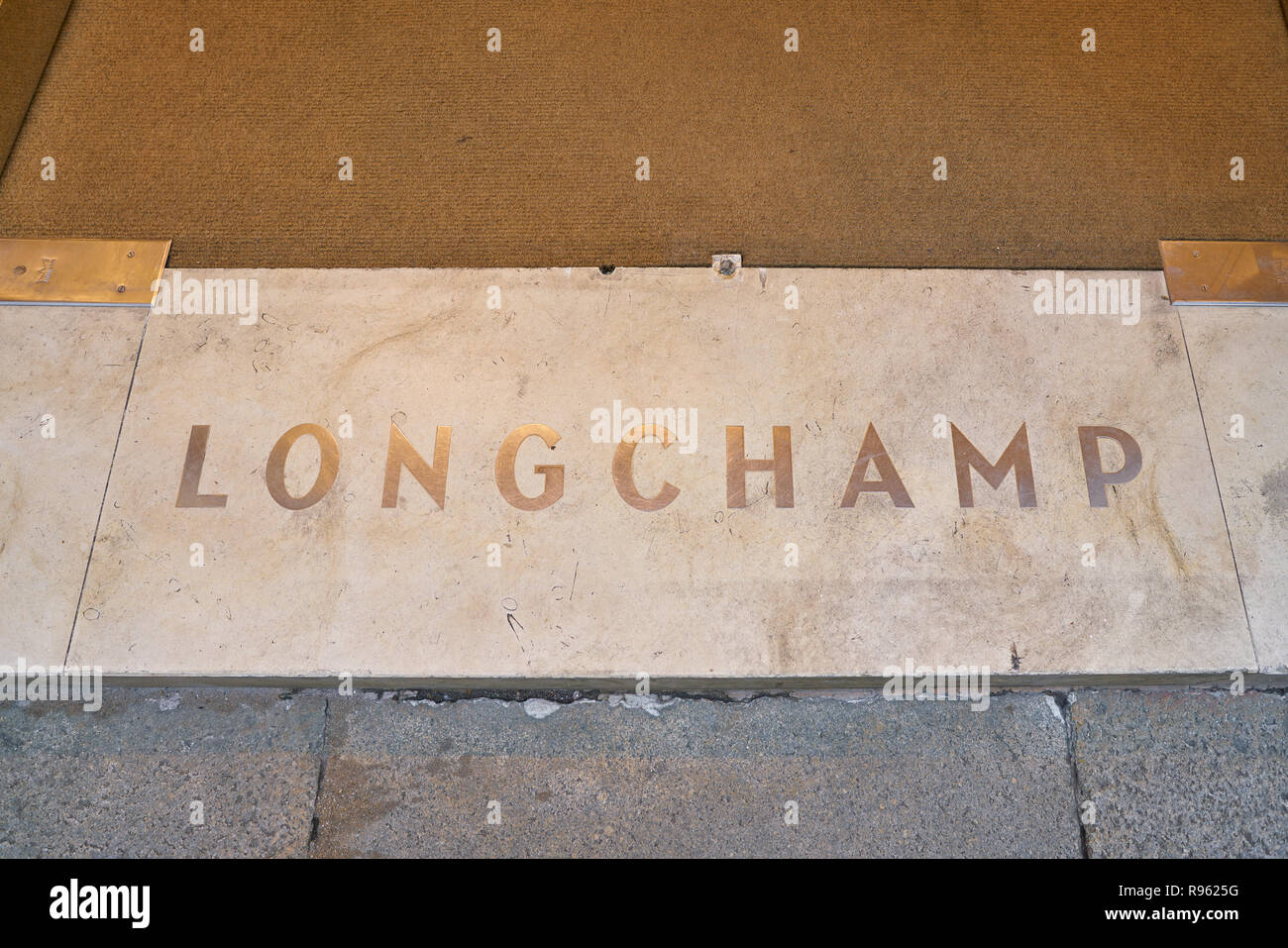 MILAN, ITALY - CIRCA NOVEMBER, 2017: Longchamp sign at a store in Milan ...