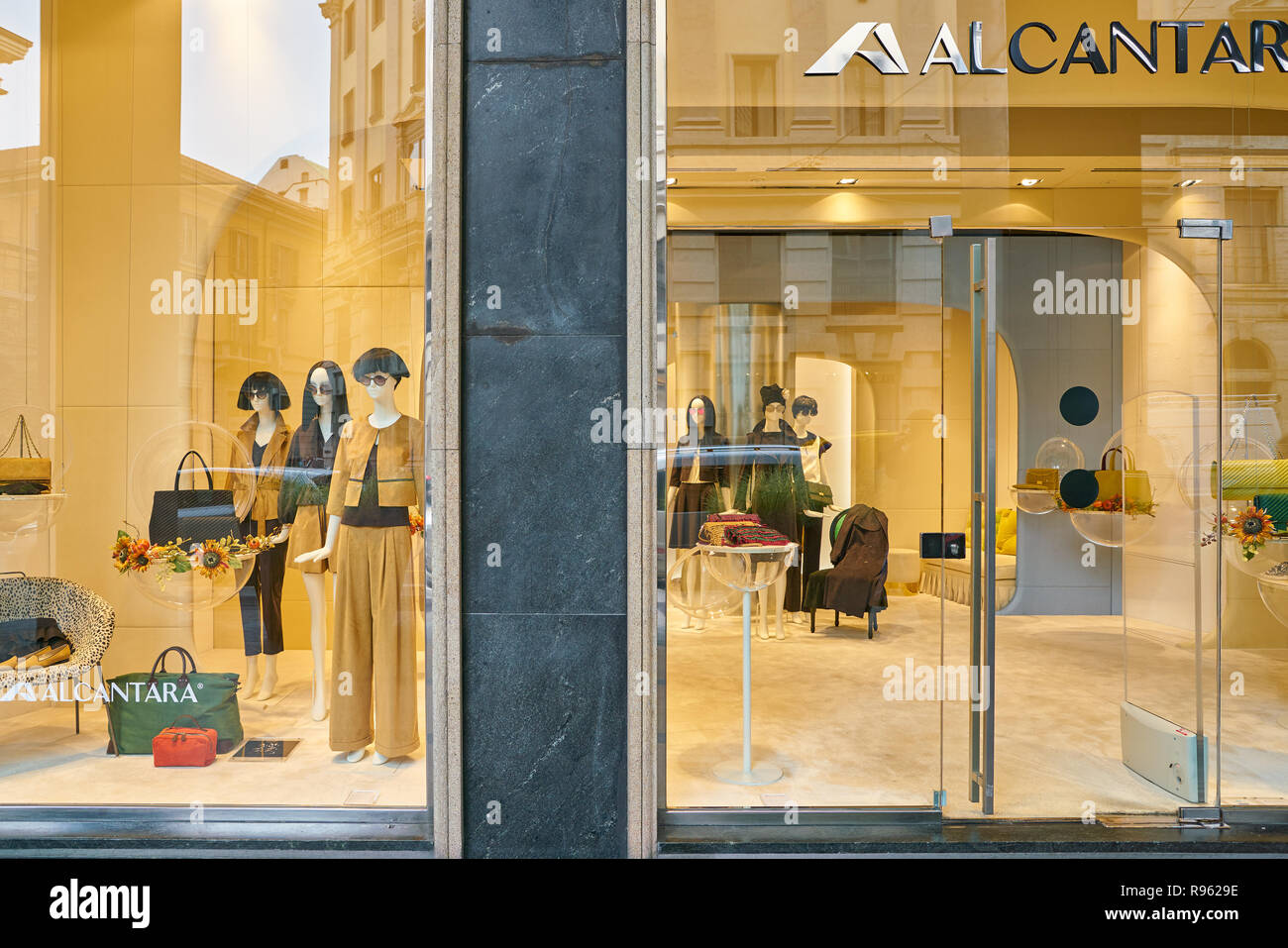 MILAN, ITALY - CIRCA NOVEMBER, 2017: shop window display of clothing at ...