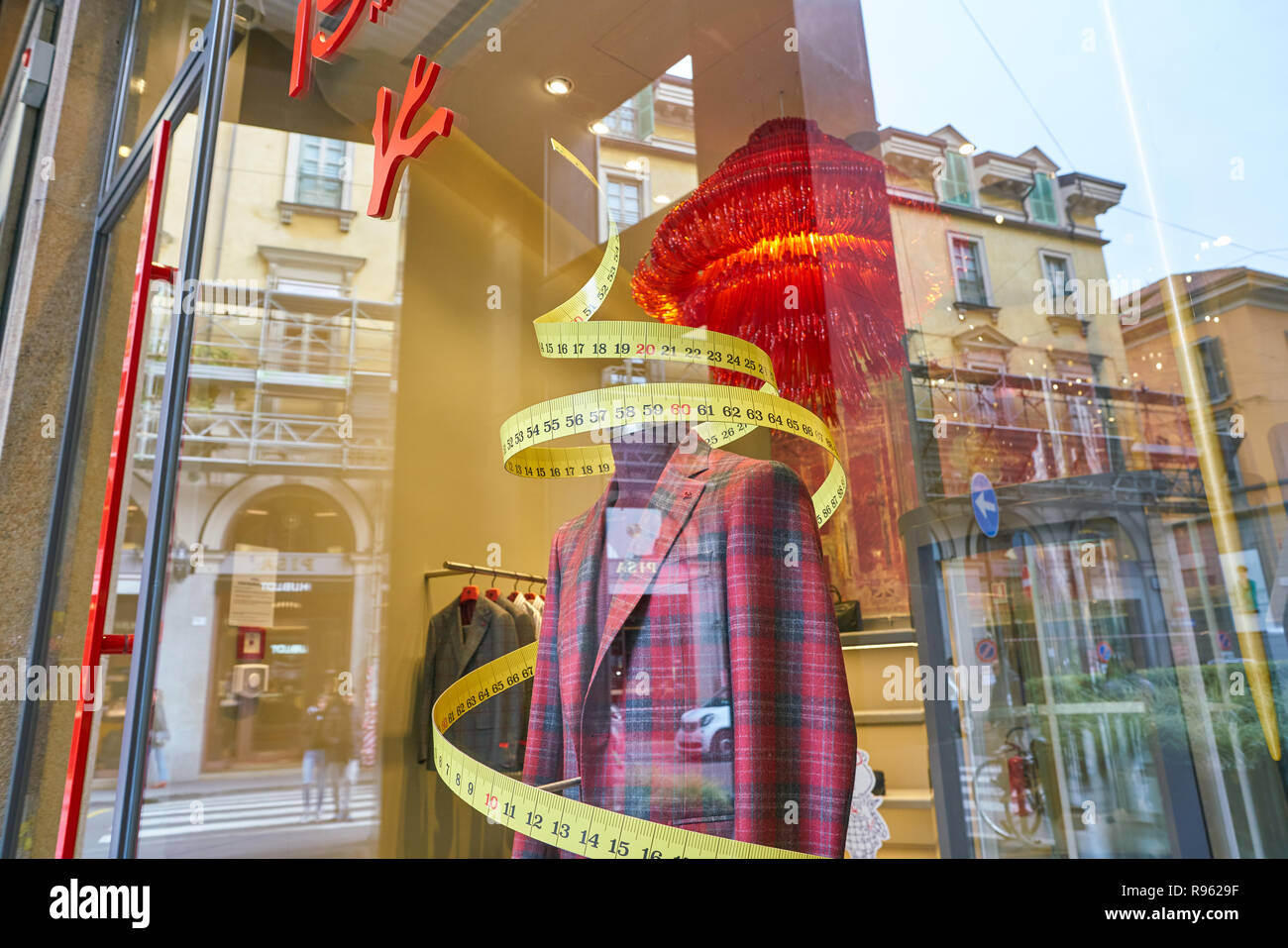 MILAN, ITALY - CIRCA NOVEMBER, 2017: shop window display of clothing at ...