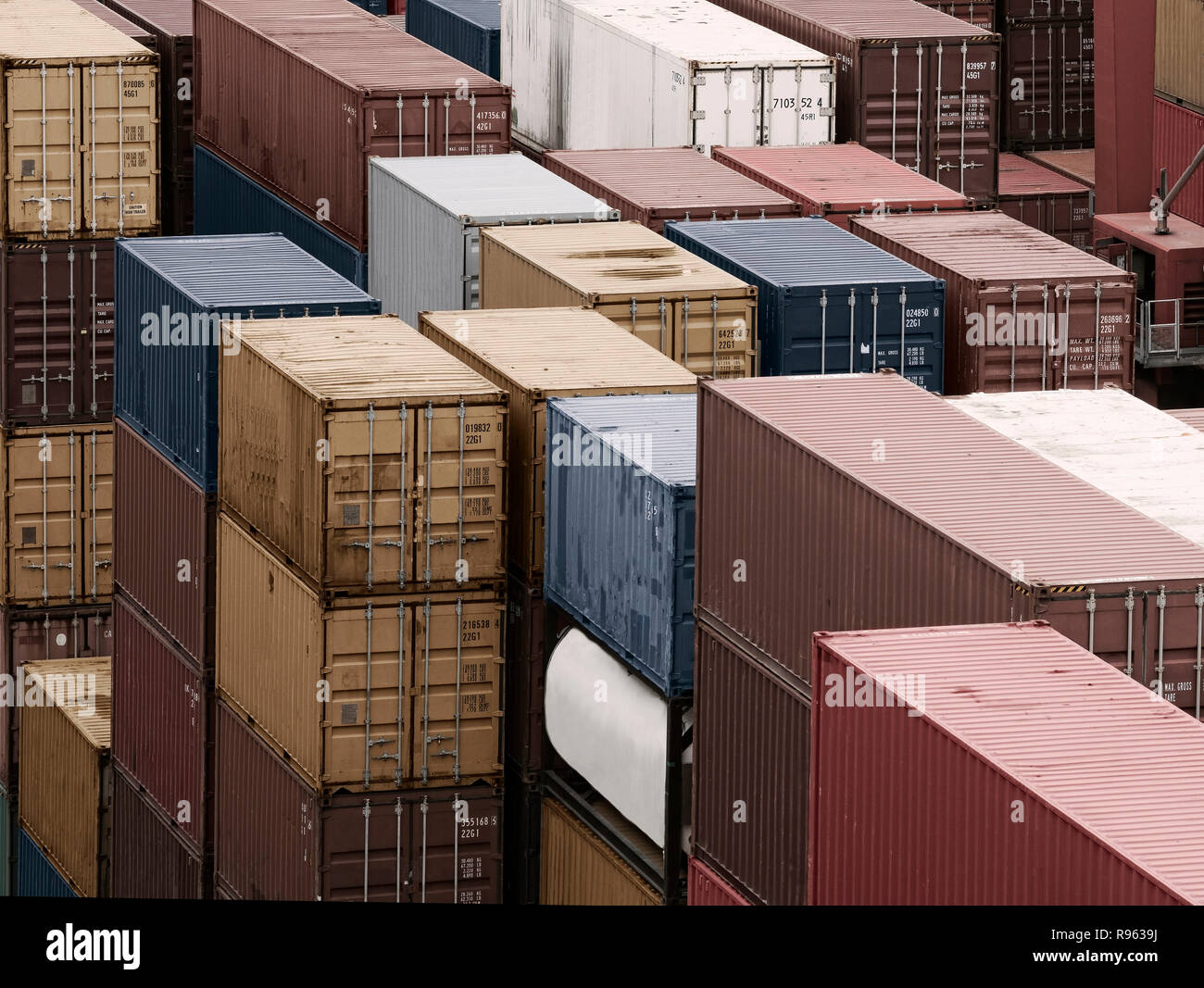Shipping Containers Stacked At Busy Cargo Port Stock Photo - Alamy