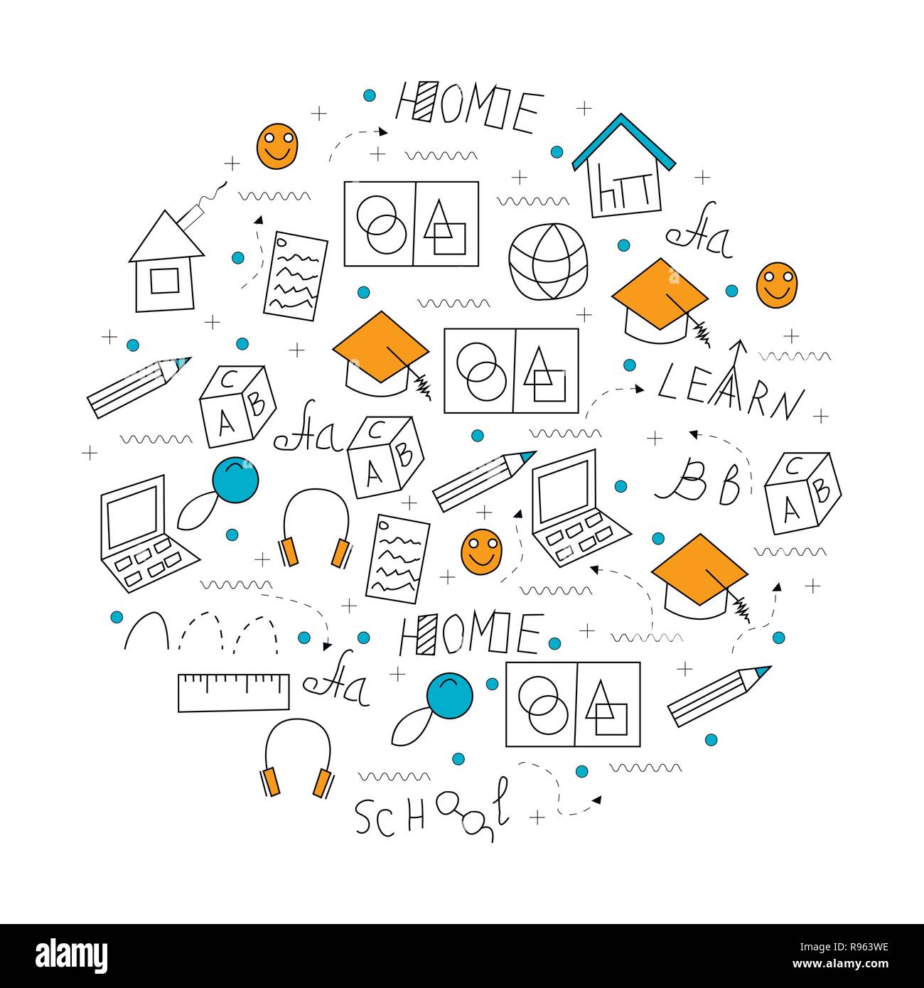 Home education concept in circle. Modern vector illustration for banner ...