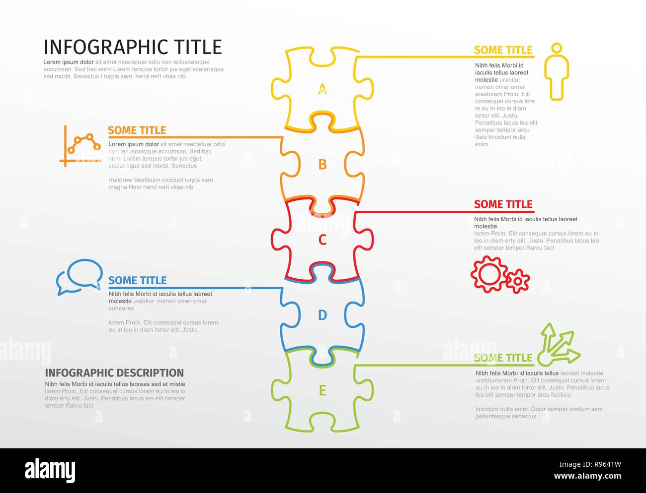 Vector puzzle Infographic report template made from lines and icons ...