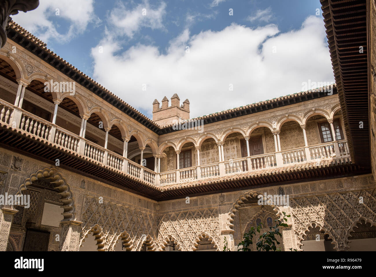 Beautiful architecture of the famous Alcazar of Seville Royal Palace ...