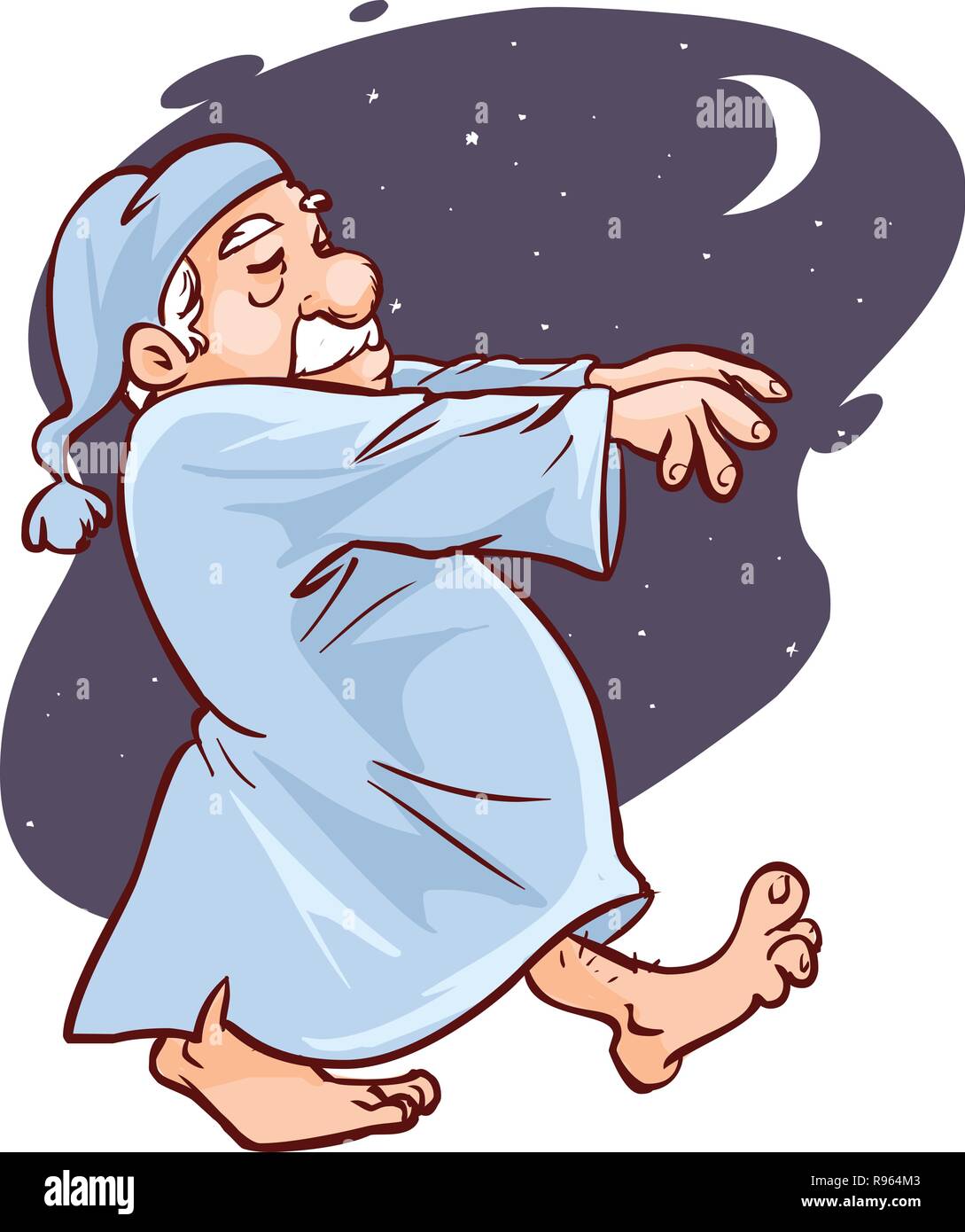 Mature Man In Pajamas Sleepwalking Vector Illustration Stock Vector