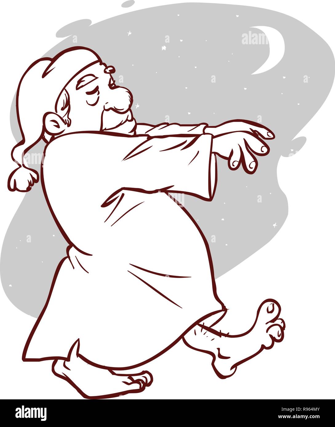 Mature Man In Pajamas Sleepwalking Vector Illustration Stock Vector