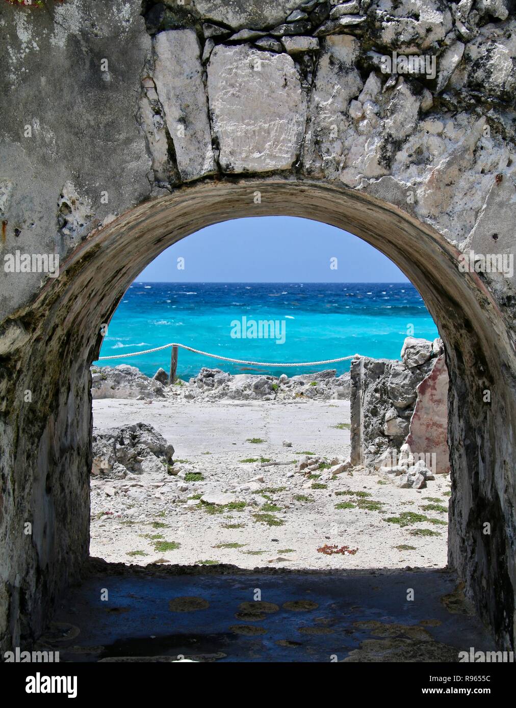 Looking through the arch of a Mayan ruin on Cozumel Island to the ...