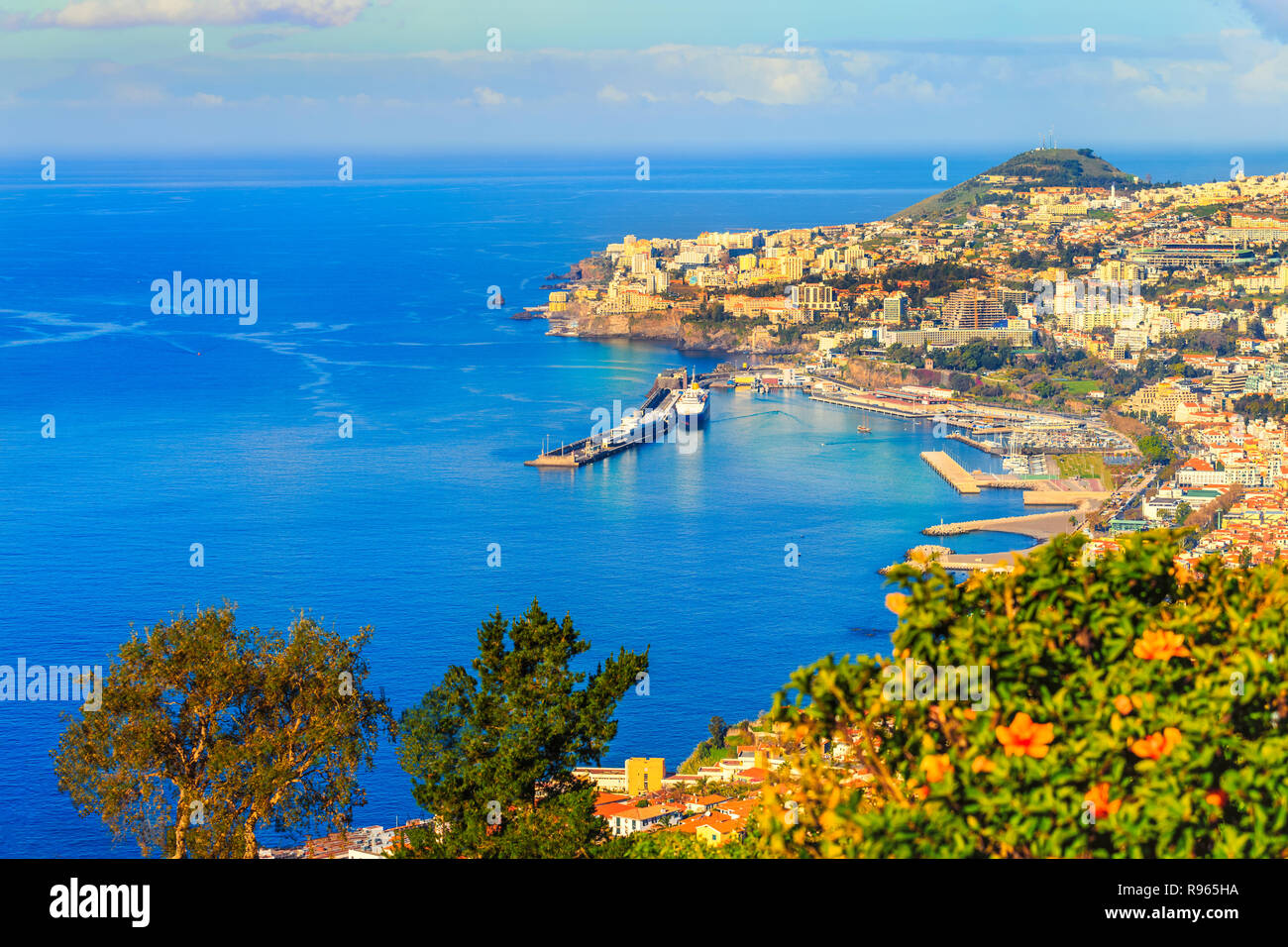 Funchal capital, aerial view, in Madeira island, Portugal Stock Photo ...