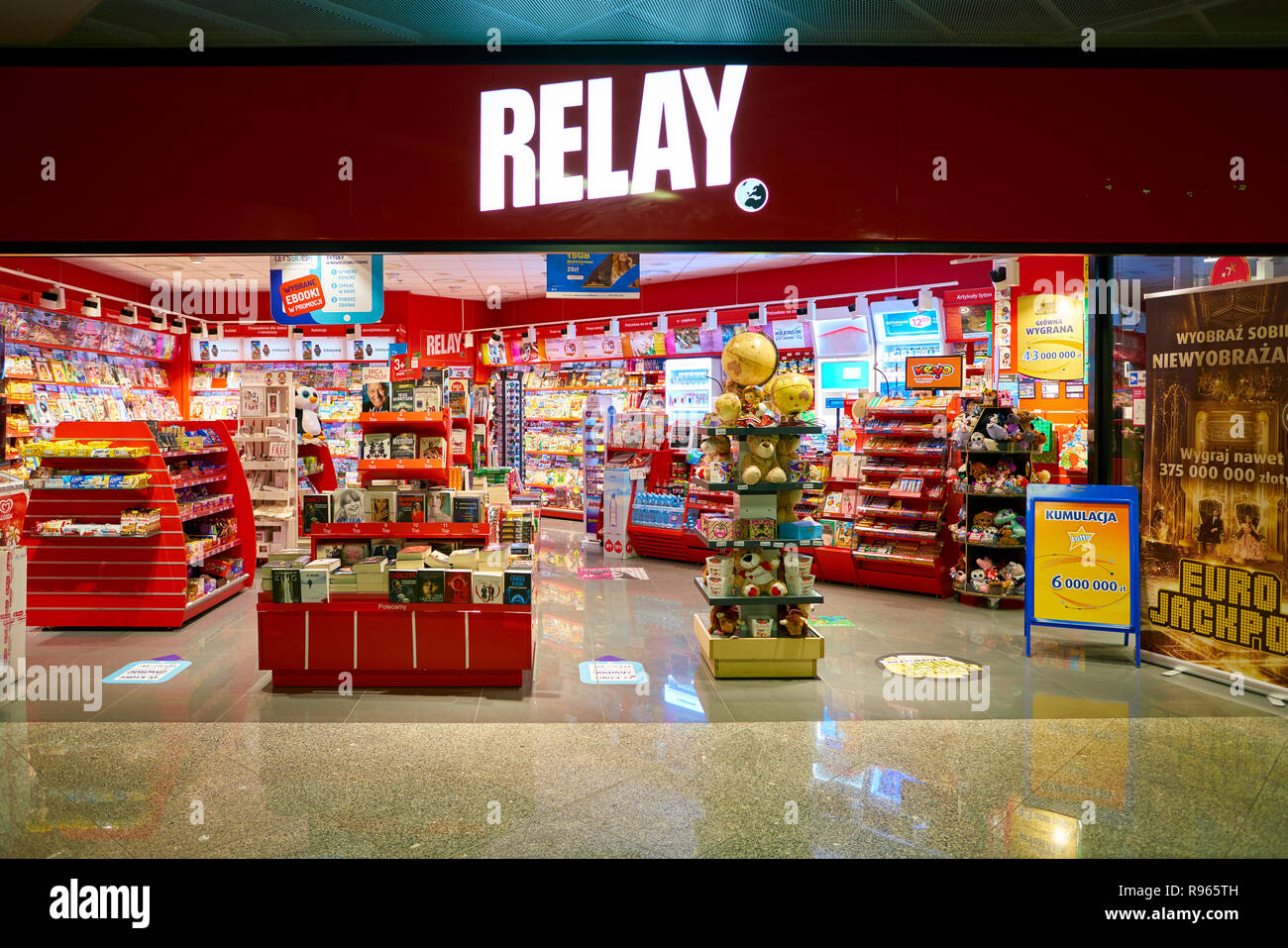 WARSAW, POLAND - CIRCA NOVEMBER, 2017: Relay shop in Warsaw Chopin ...