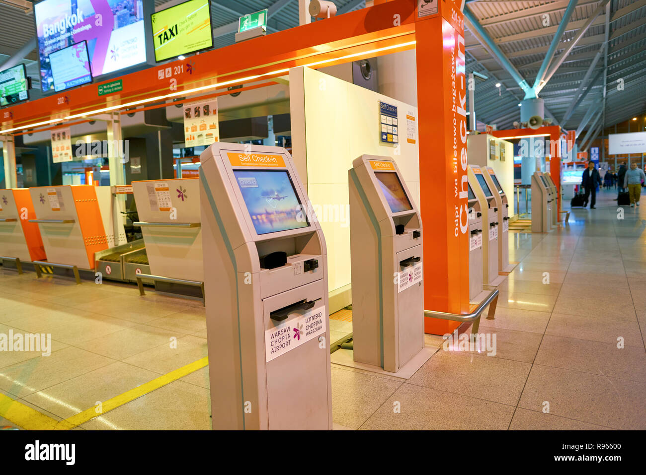WARSAW, POLAND - CIRCA NOVEMBER, 2017: self check-in area in Warsaw ...