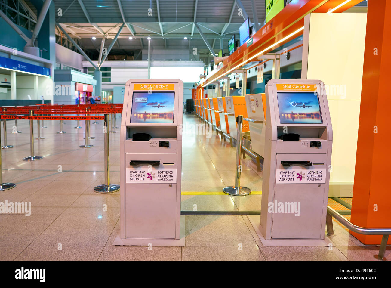 WARSAW, POLAND - CIRCA NOVEMBER, 2017: self check-in area in Warsaw ...