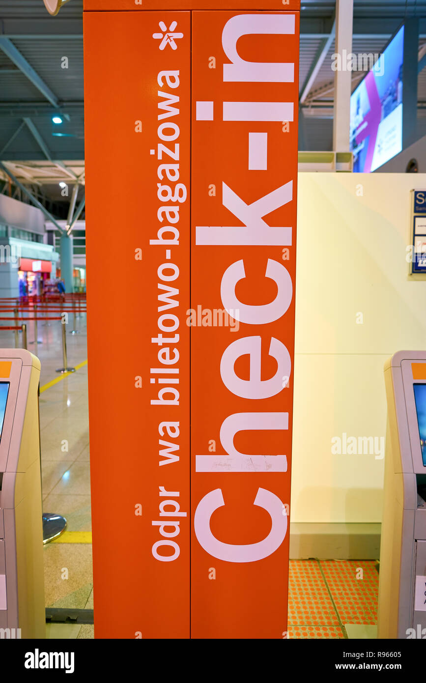 WARSAW, POLAND - CIRCA NOVEMBER, 2017: self check-in area in Warsaw ...