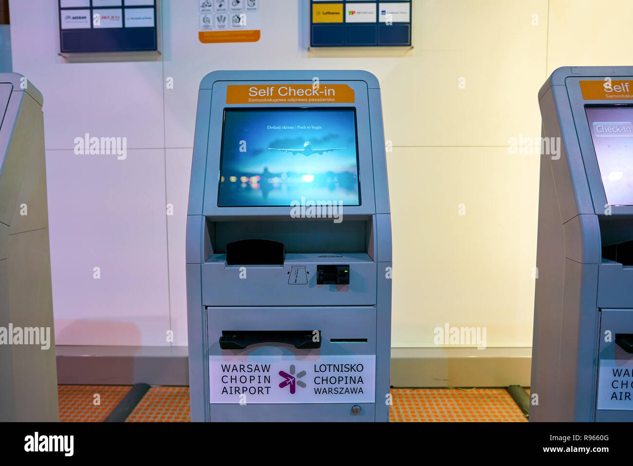 WARSAW, POLAND - CIRCA NOVEMBER, 2017: self check-in area in Warsaw ...