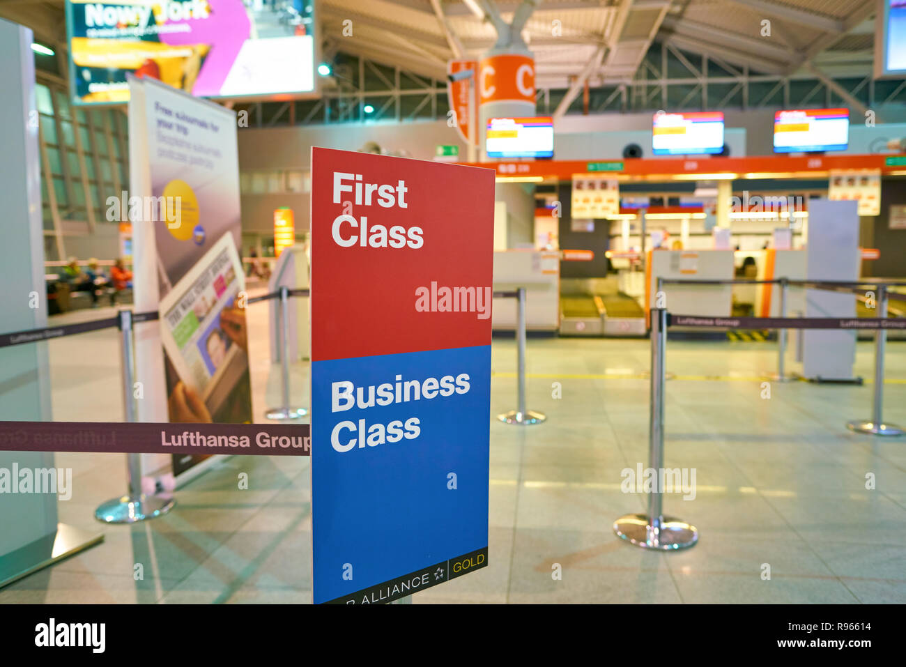 WARSAW, POLAND - CIRCA NOVEMBER, 2017: First and Business class check ...