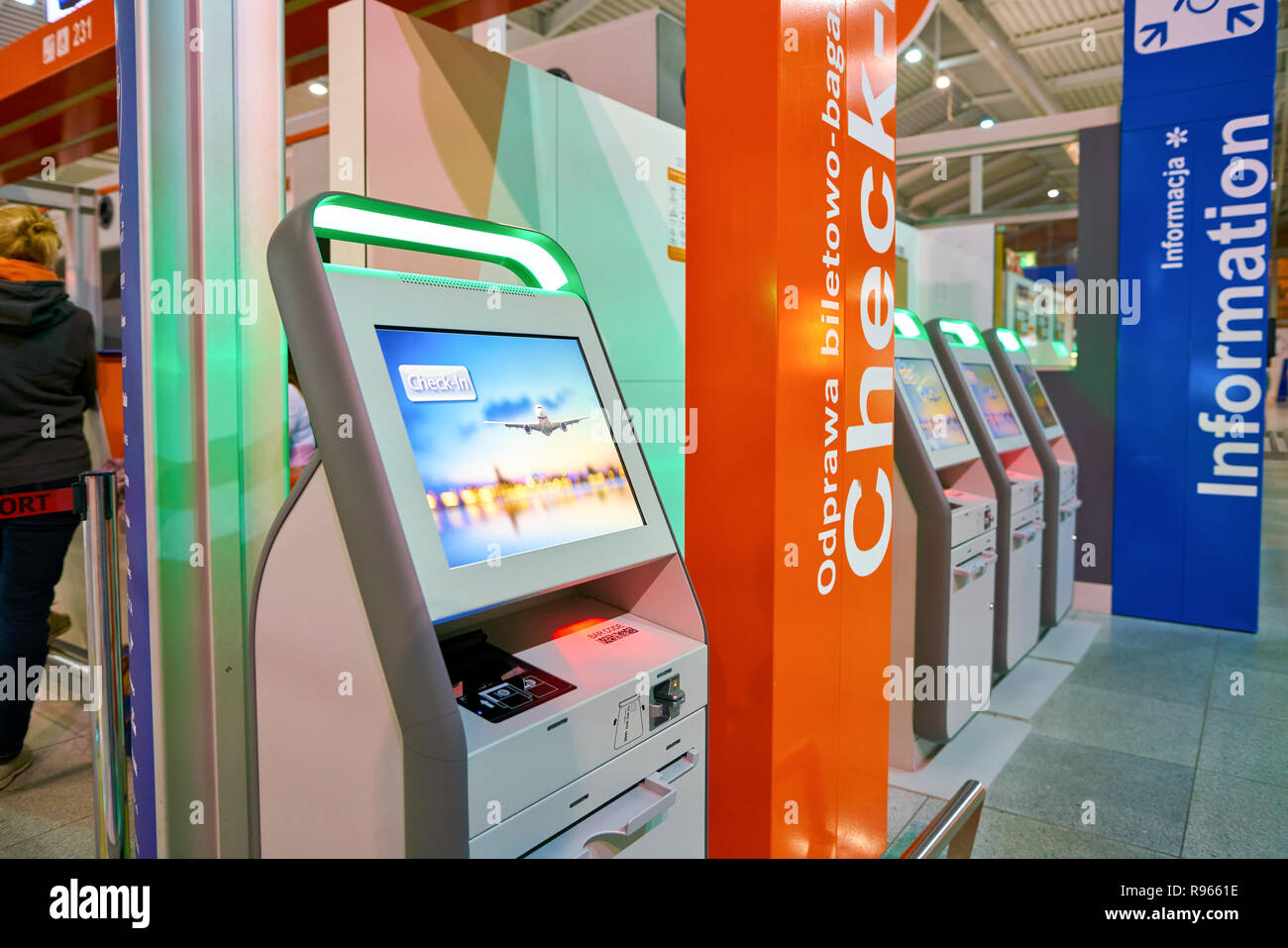WARSAW, POLAND - CIRCA NOVEMBER, 2017: self check-in area in Warsaw ...
