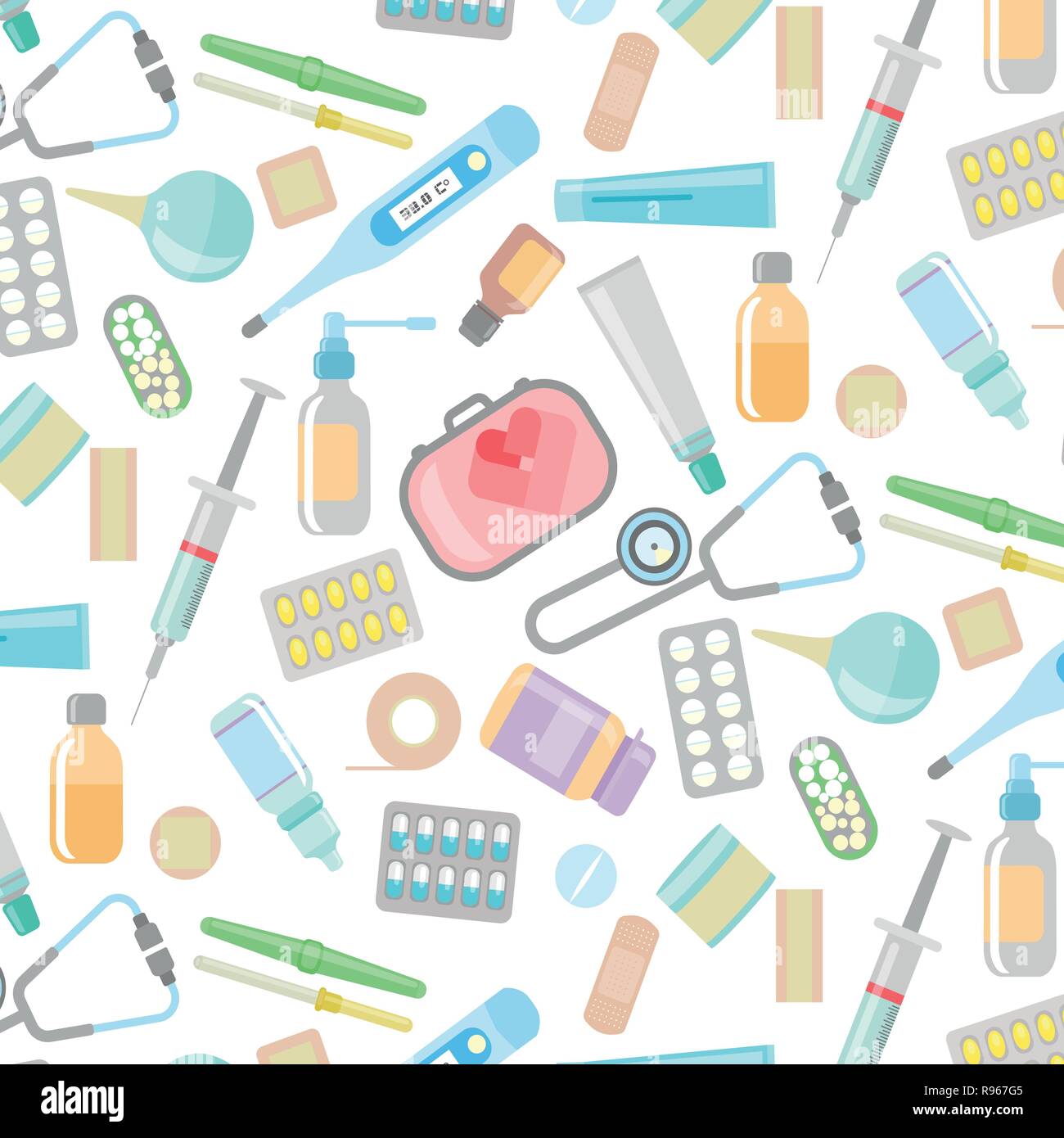 Medical icons vector seamless pattern. Health care sign collection ...
