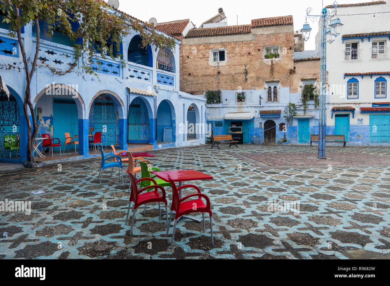 Small restaurant on a square in Chefchaouen in Morocco Stock Photo - Alamy