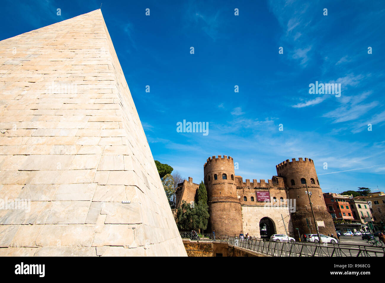Rome, Italy - March 08, 2018: Pyramid of Cestius is an ancient pyramid ...