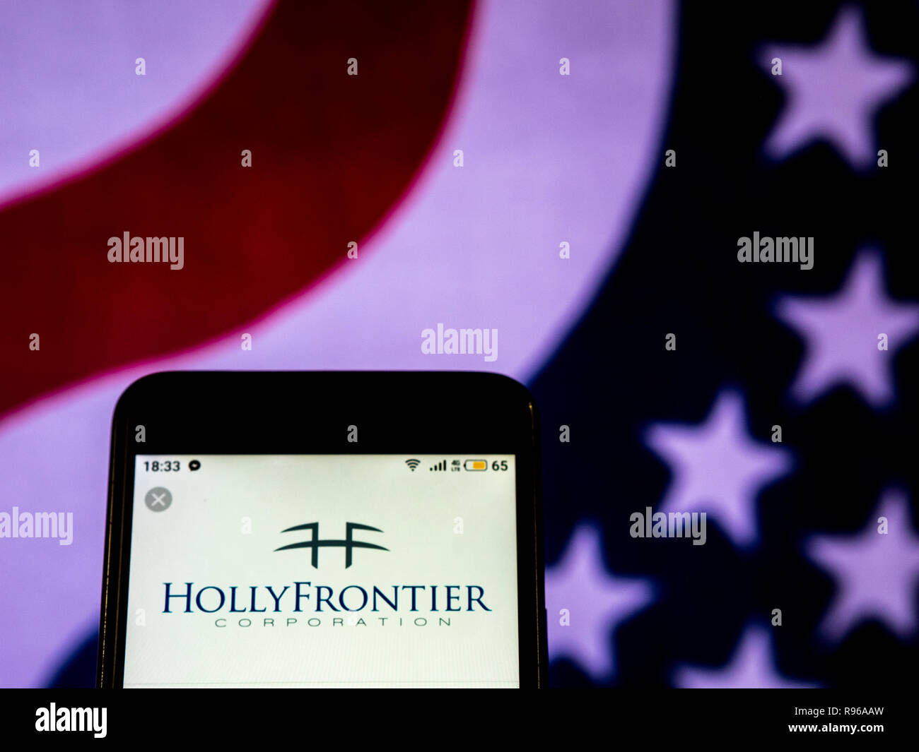 HollyFrontier Petroleum refining company logo seen displayed on smart ...