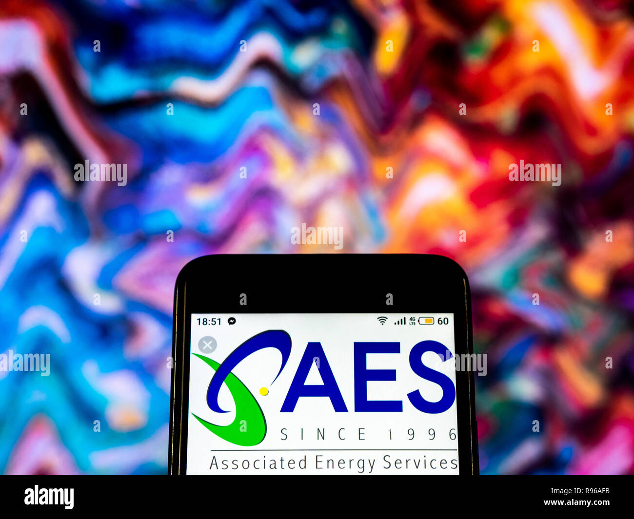 AES Corporation Electric power distribution company logo seen displayed ...