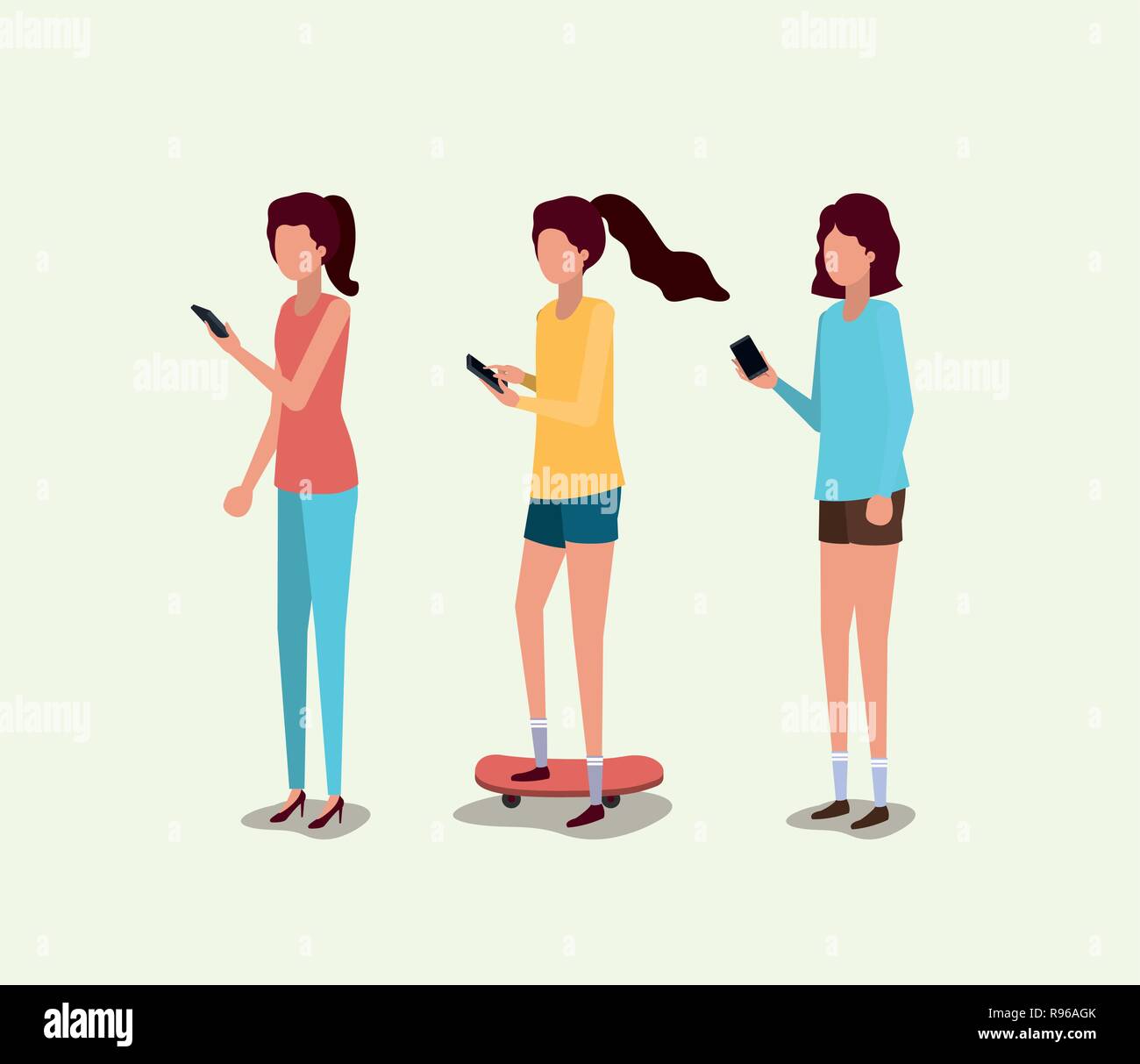 group of girls using smartphone Stock Vector Image & Art - Alamy