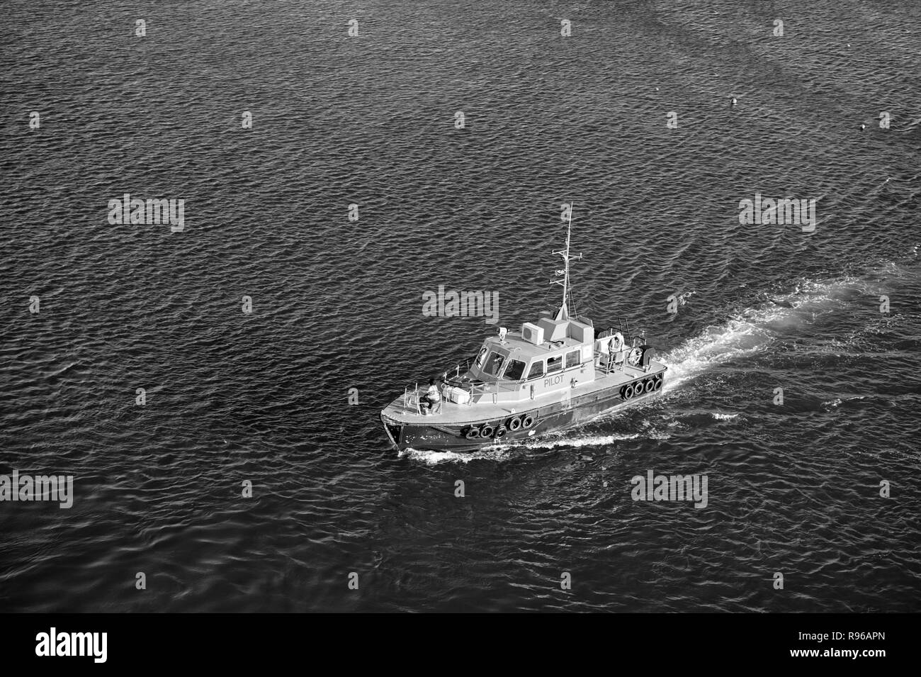 Bridgetown, Barbados - December 12, 2015: pilot rescue boat float in ...