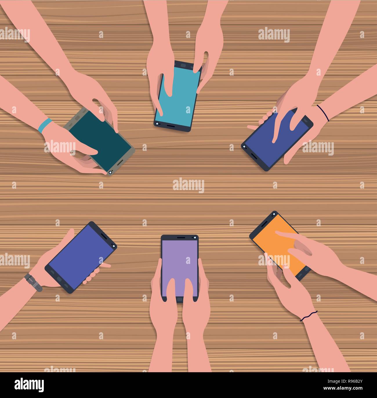 people using smartphones in the table Stock Vector Image & Art - Alamy