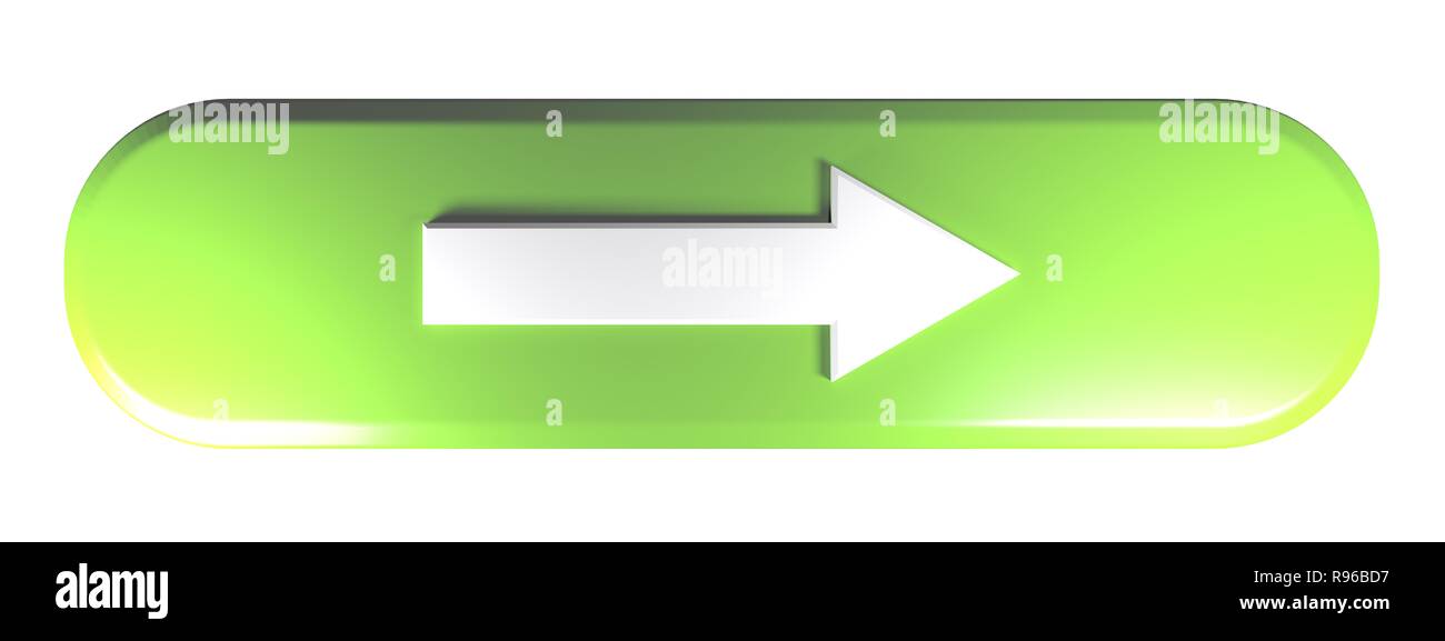 Green rounded rectangle push button with an arrow to the right - 3D ...