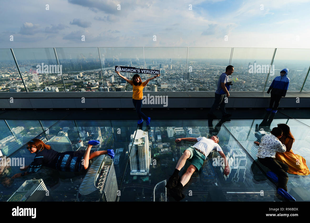 The glass skywalk on the rooftop of the MahaNakhon skyscraper in ...