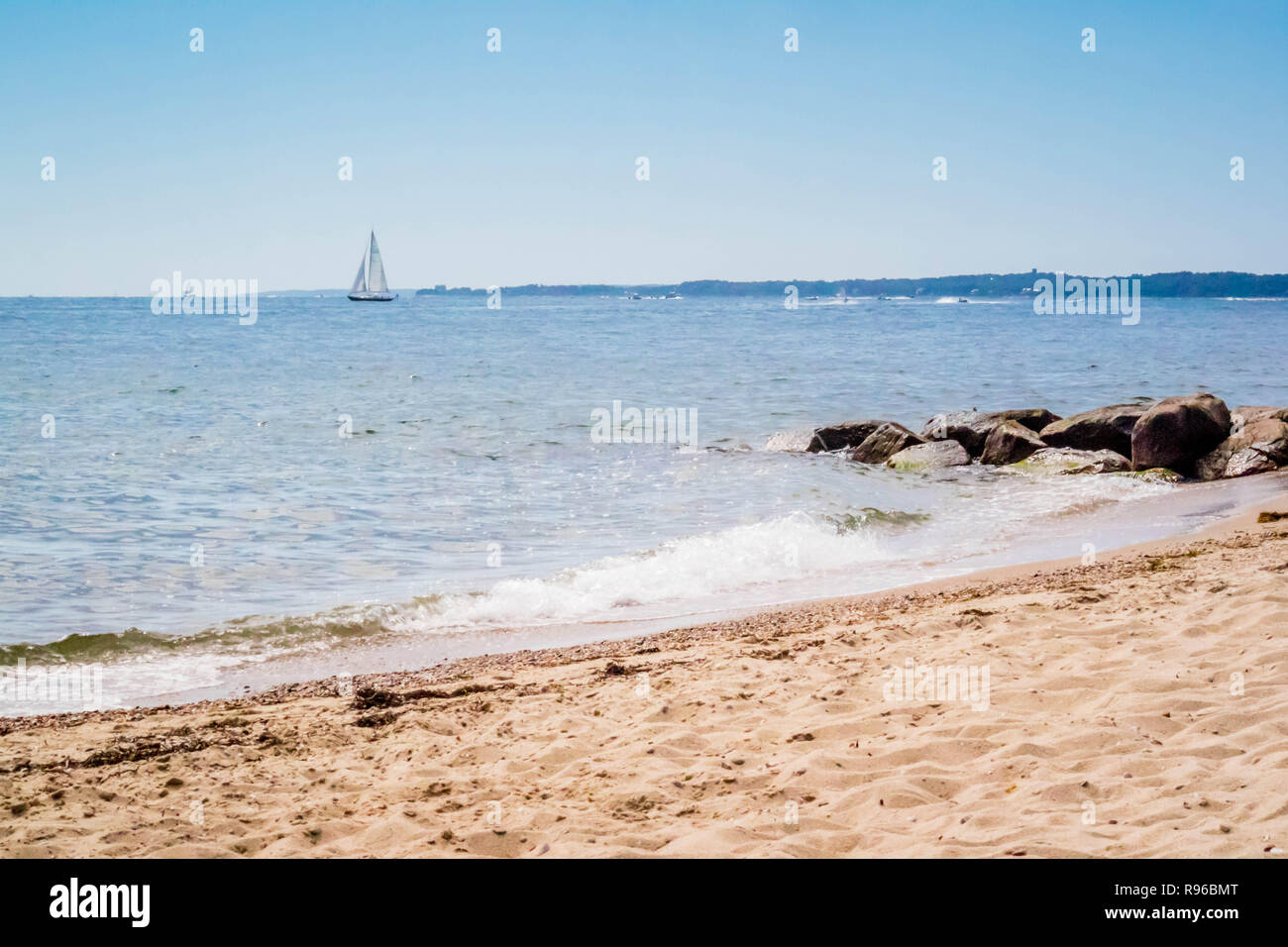The overlooking view of the shore in Massachusetts at Cape Cod Beach ...