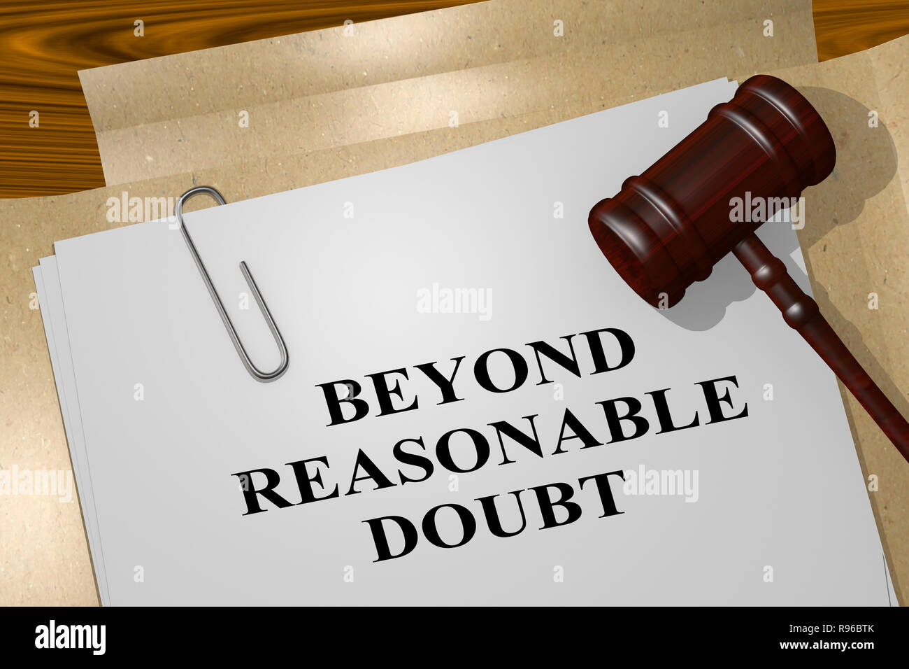 3D illustration of BEYOND REASONABLE DOUBT title on legal document ...