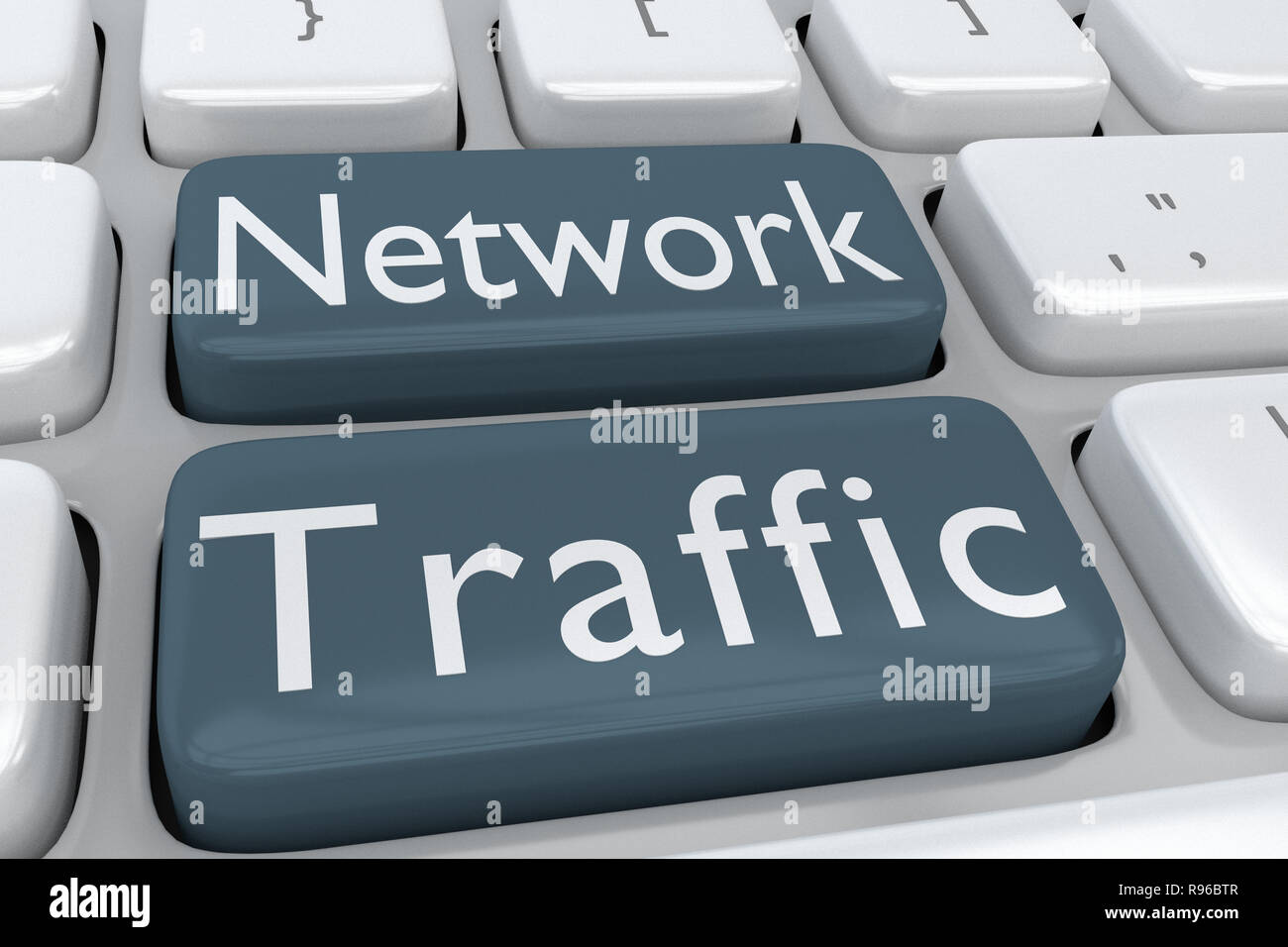 3d Illustration Of Computer Keyboard With The Script Network Traffic On Two Adjacent Gray