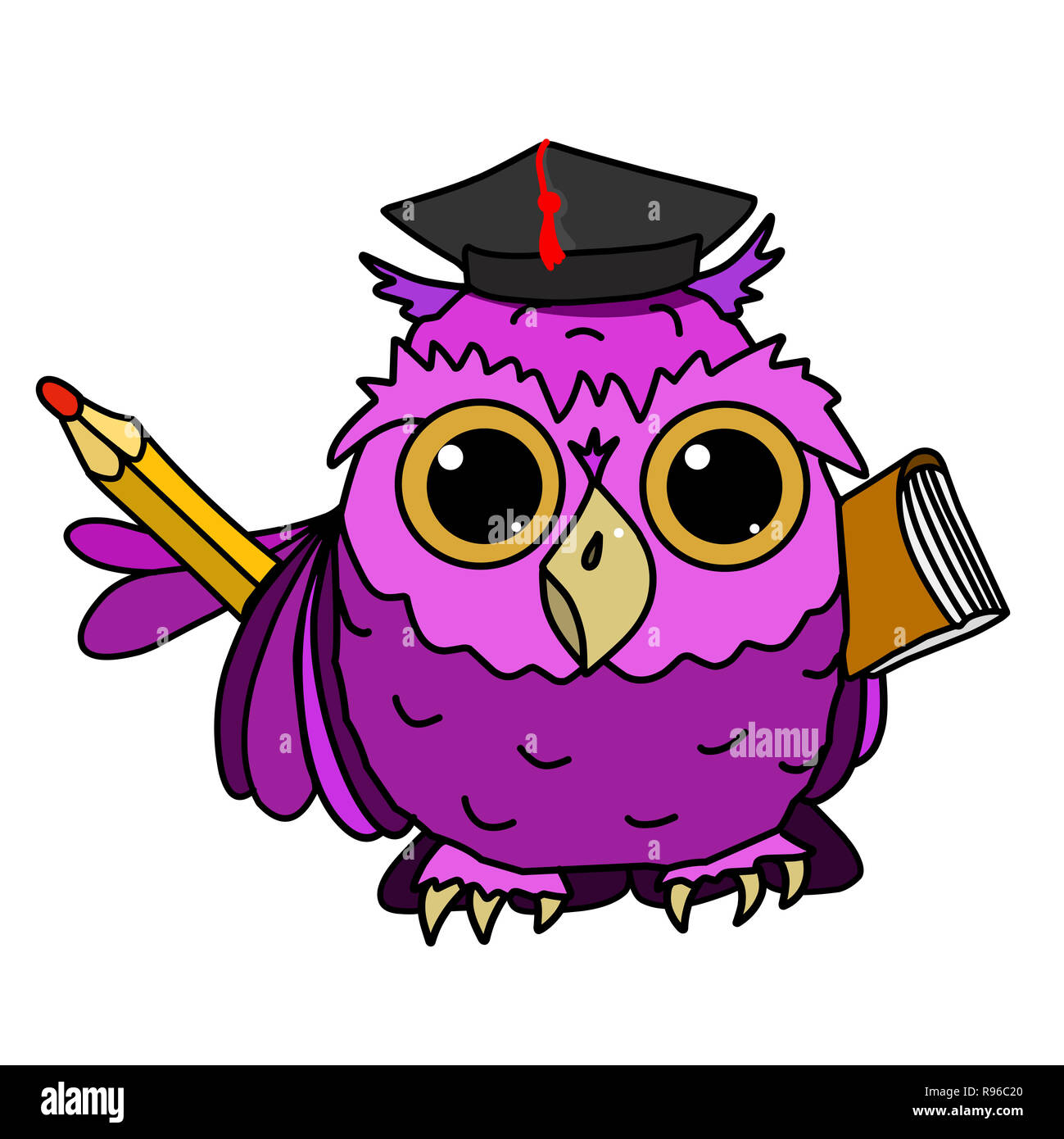 Illustration of Owl with a Book on a White Background Stock Photo - Alamy