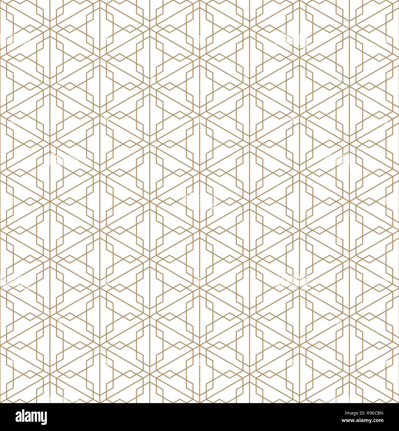 Japanese seamless Kumiko pattern in golden silhouette with fine lines ...