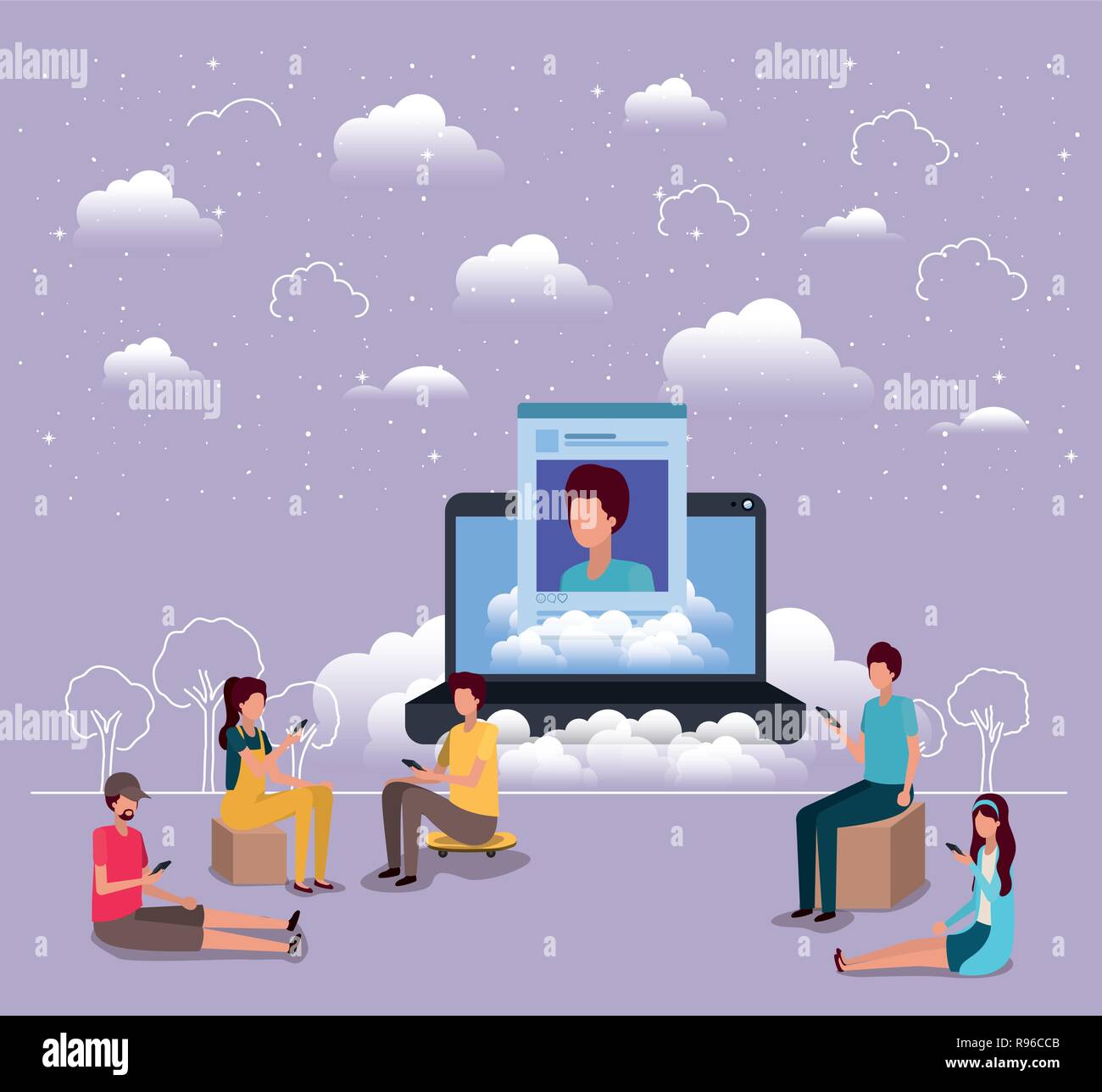 social community using smartphones with laptop Stock Vector Image & Art ...