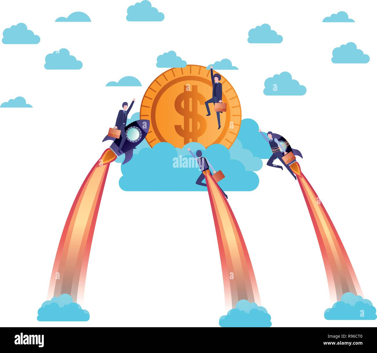 businessmen on rocket and coin avatar character Stock Vector Image ...