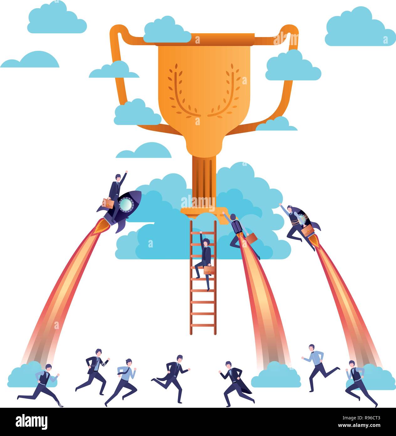 businessmen in the clouds with trophy avatar character Stock Vector ...