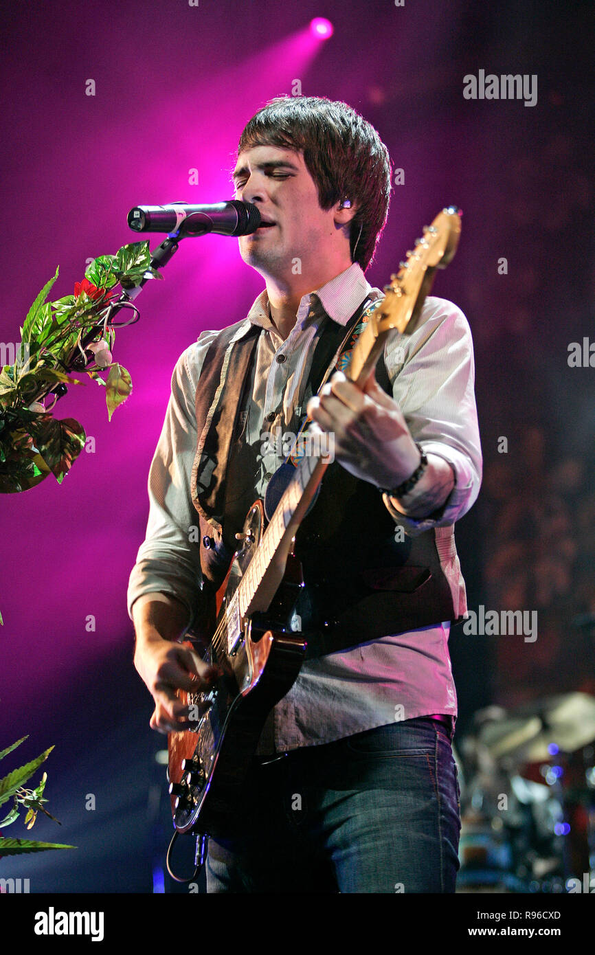 Brendon Urie with Panic at the Disco performs in concert at the ...