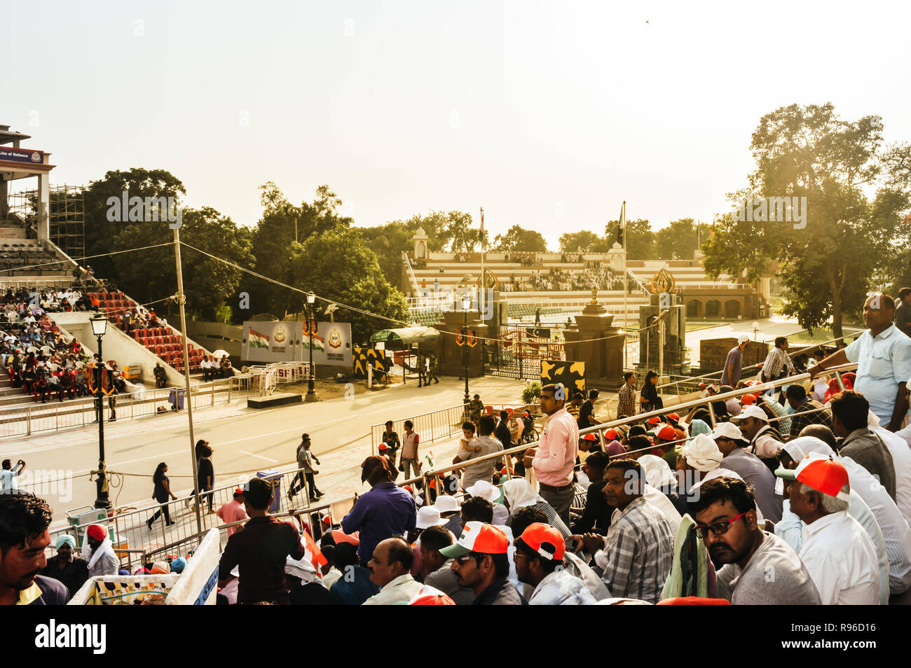 WAGHA BORDER, AMRITSAR, PUNJAB, INDIA - JUNE, 2017. People enjoying the ...