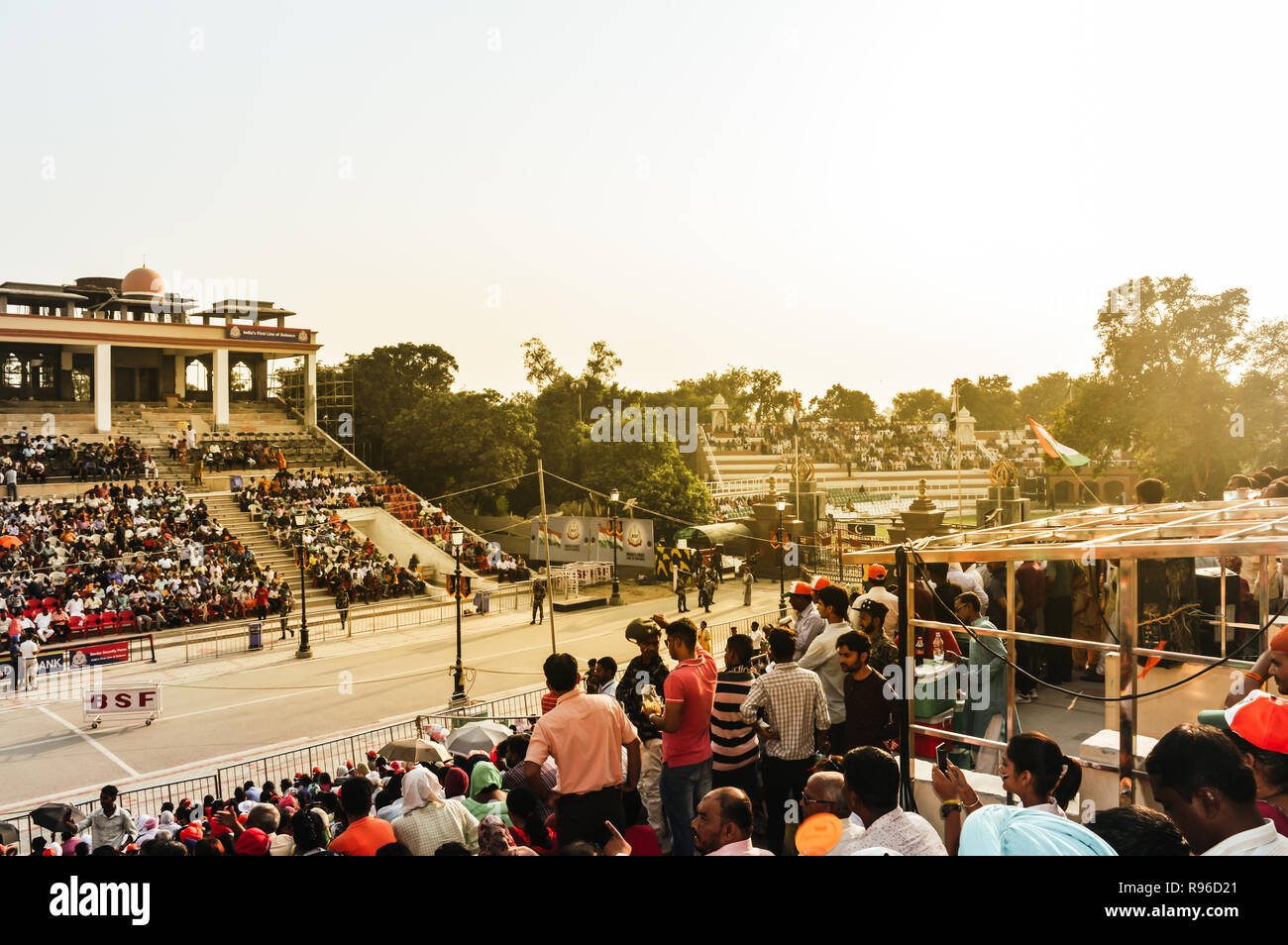 WAGHA BORDER, AMRITSAR, PUNJAB, INDIA - JUNE, 2017. People enjoying the ...
